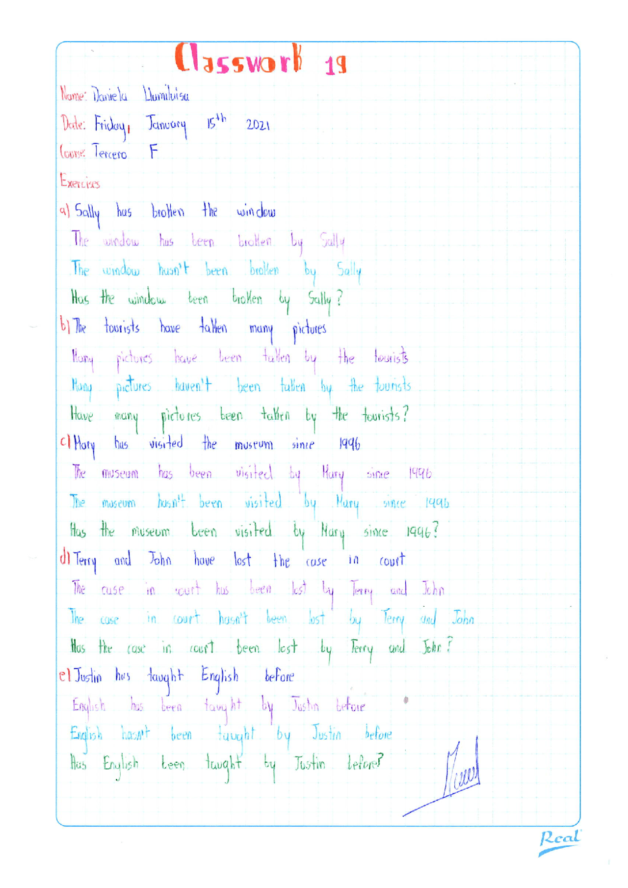 Inglés Classwork Ejercicios Docsity