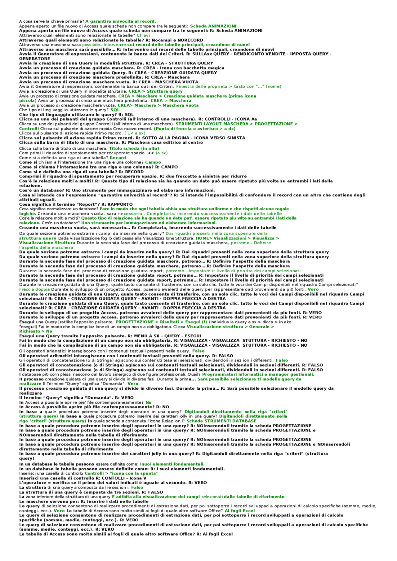 EIPASS PROGRESSIVE - MODULO ACCESS - ORDINE ALFABETICO - Docsity
