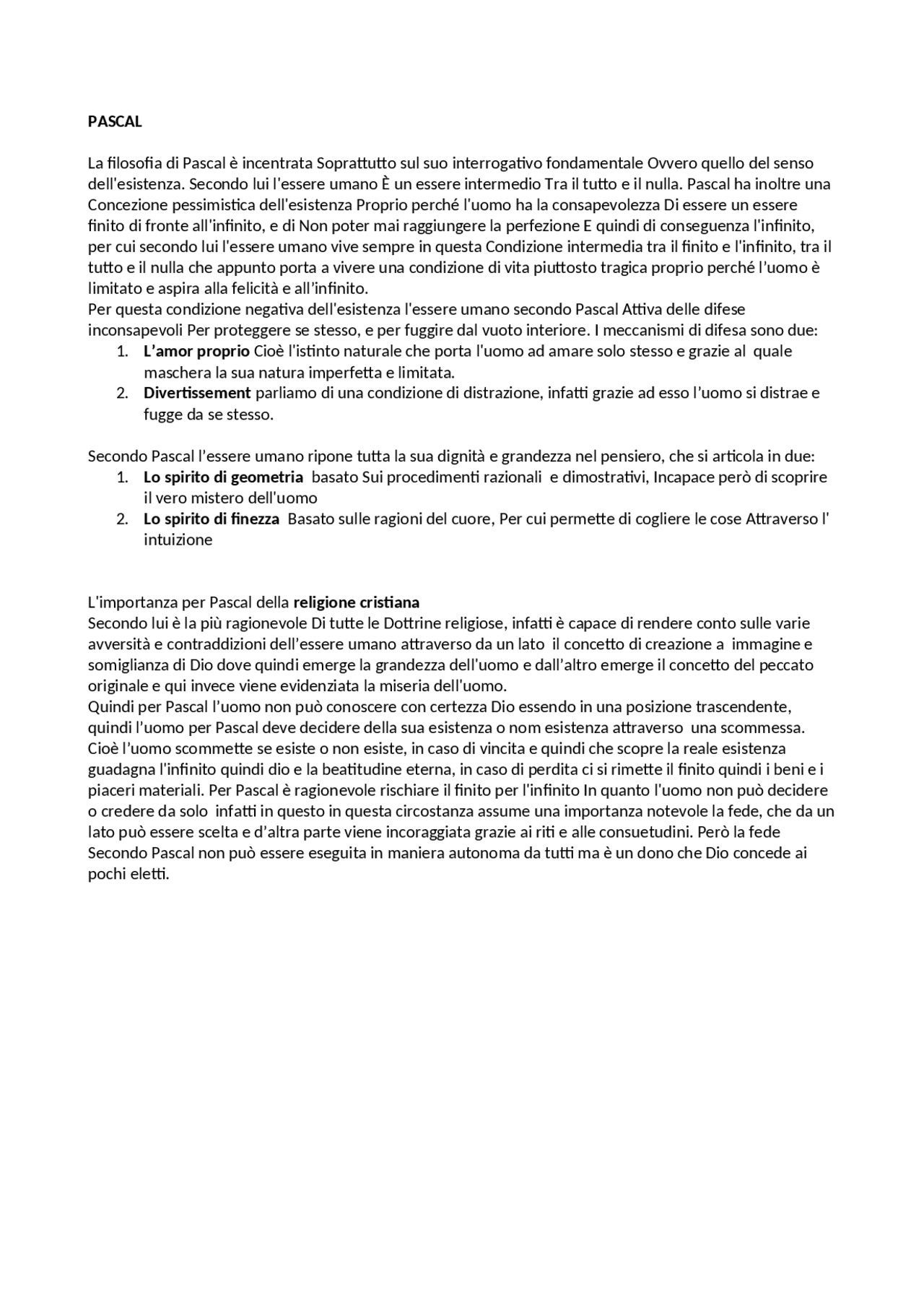 Pascal Filosofia Appunti Docsity