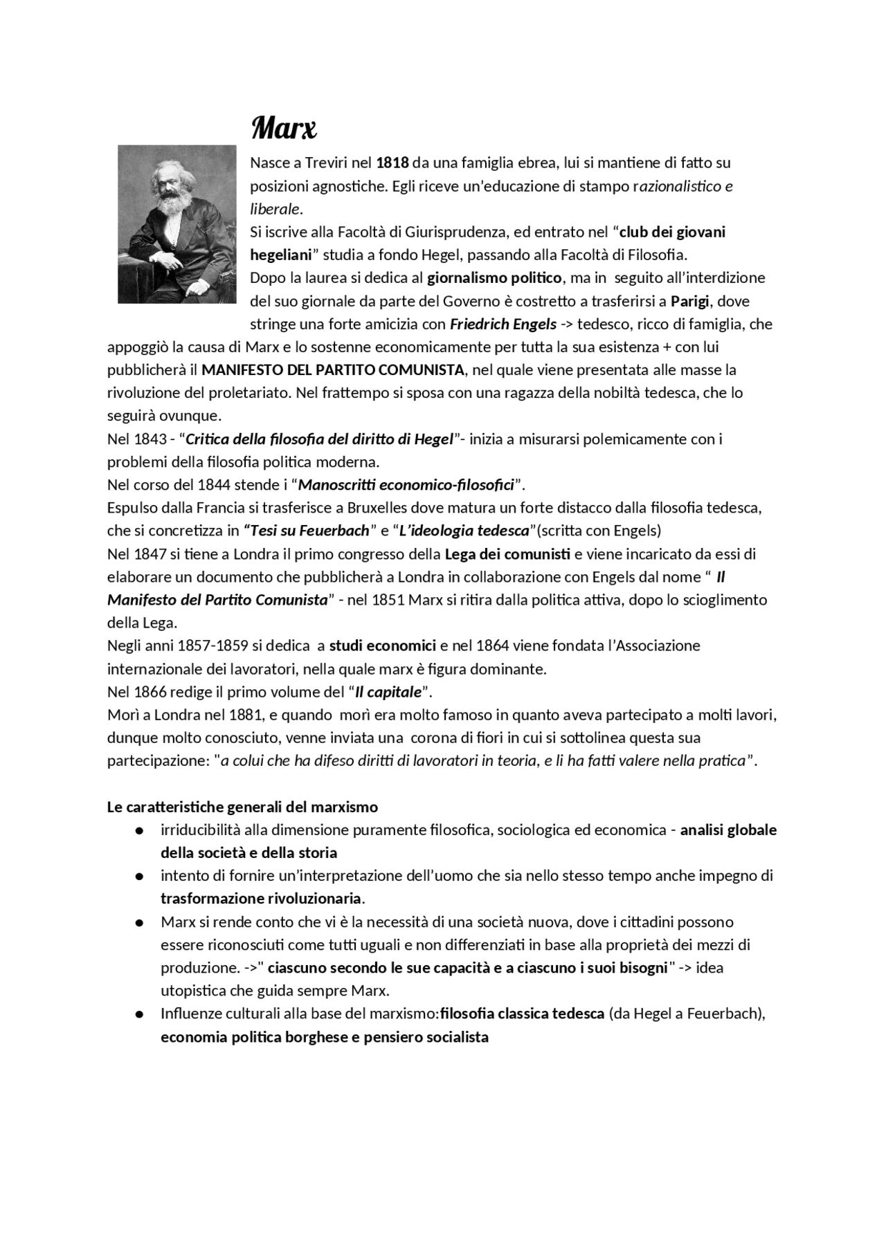 Appunti Di Karl Marx Docsity