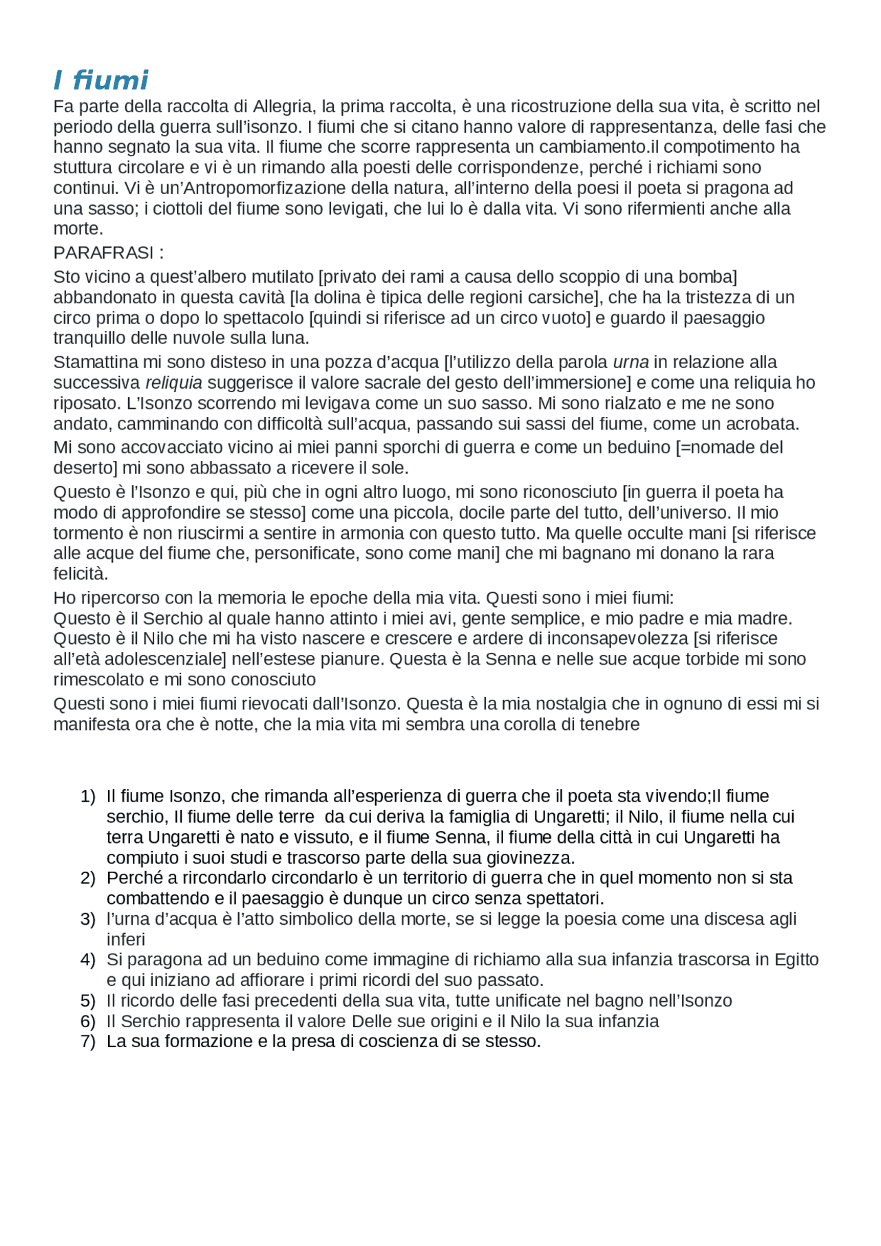I Fiumi” Di Giuseppe Ungaretti Docsity