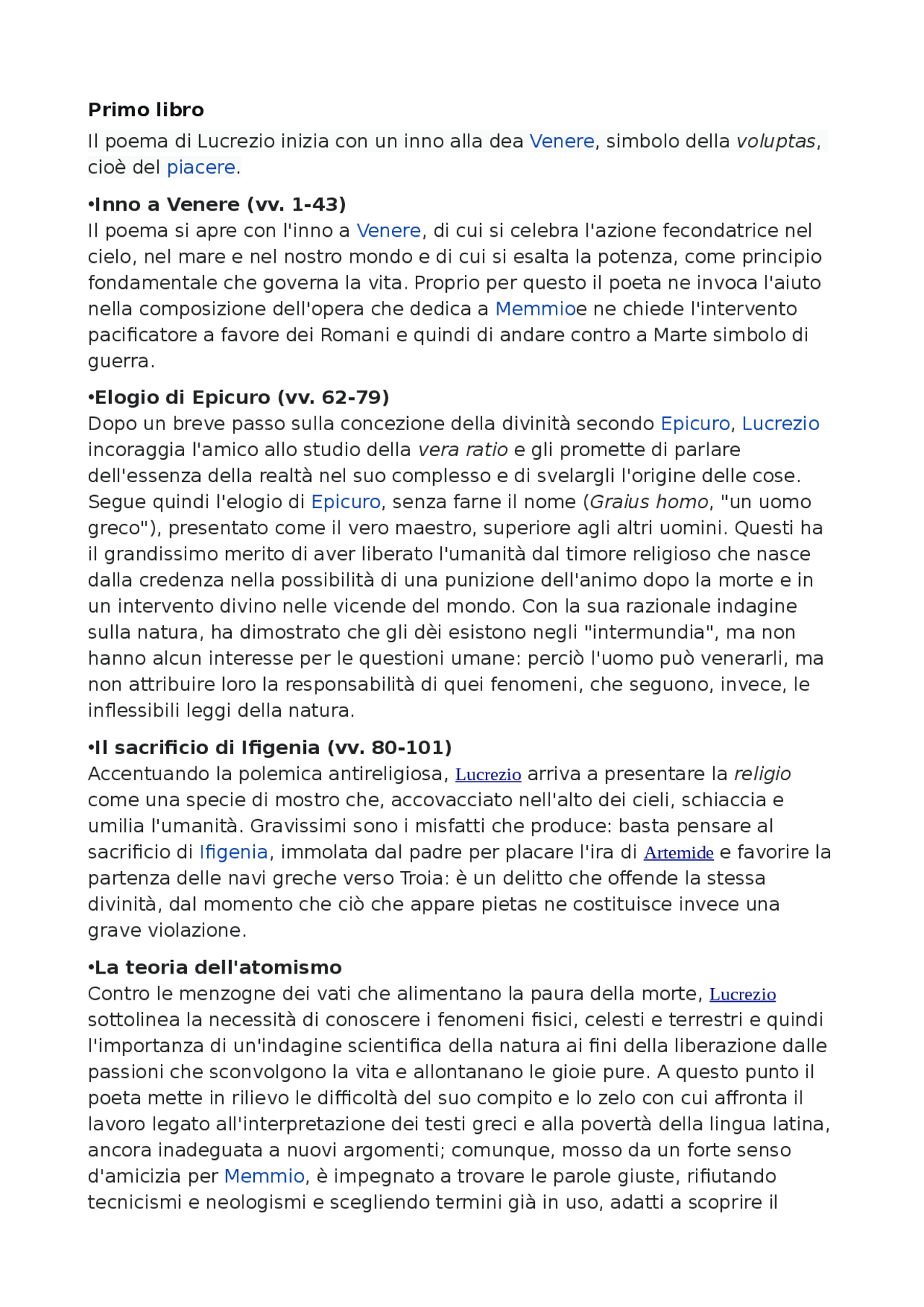 De Rerum Natura Riassunto Docsity