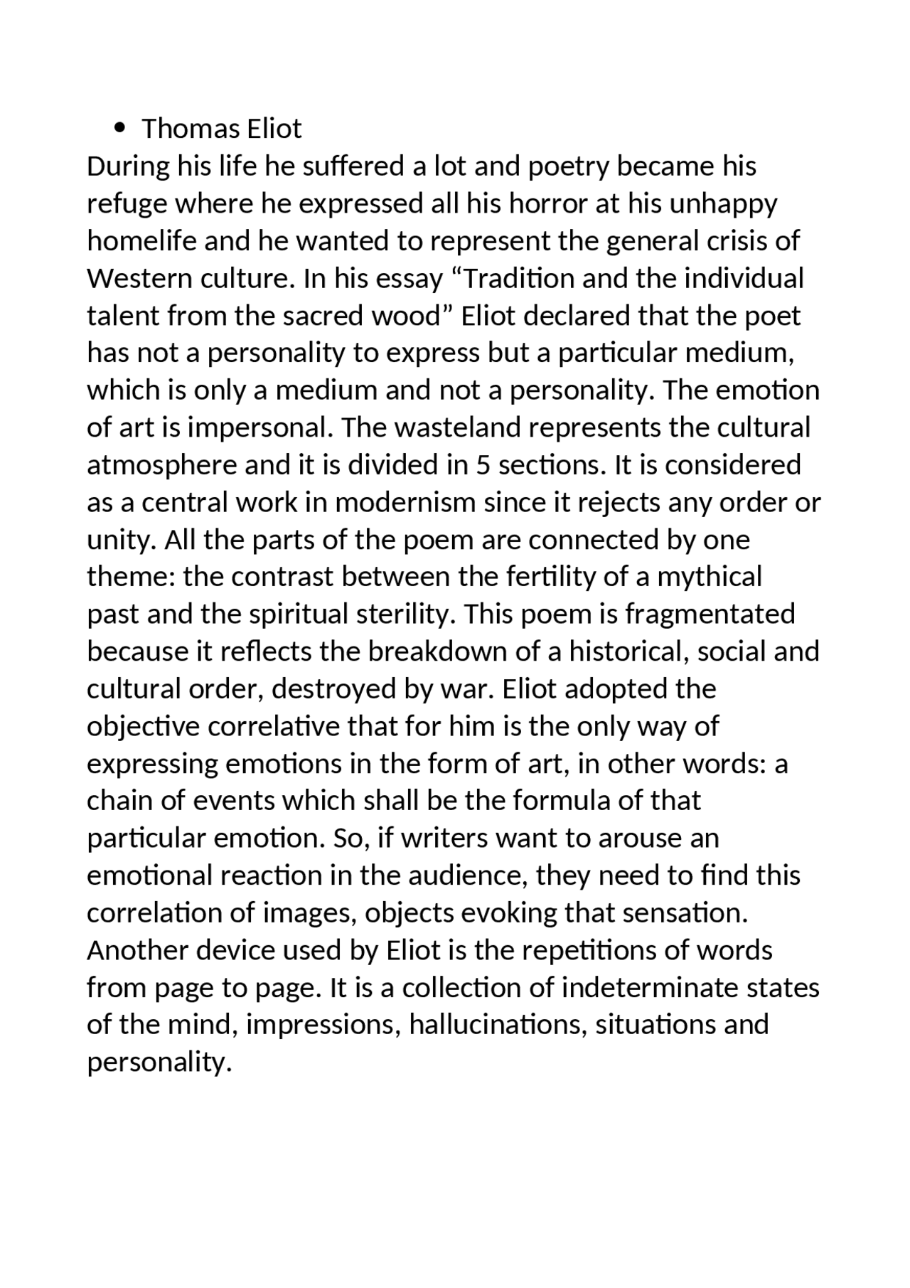Eliot Joyce Woolf Docsity