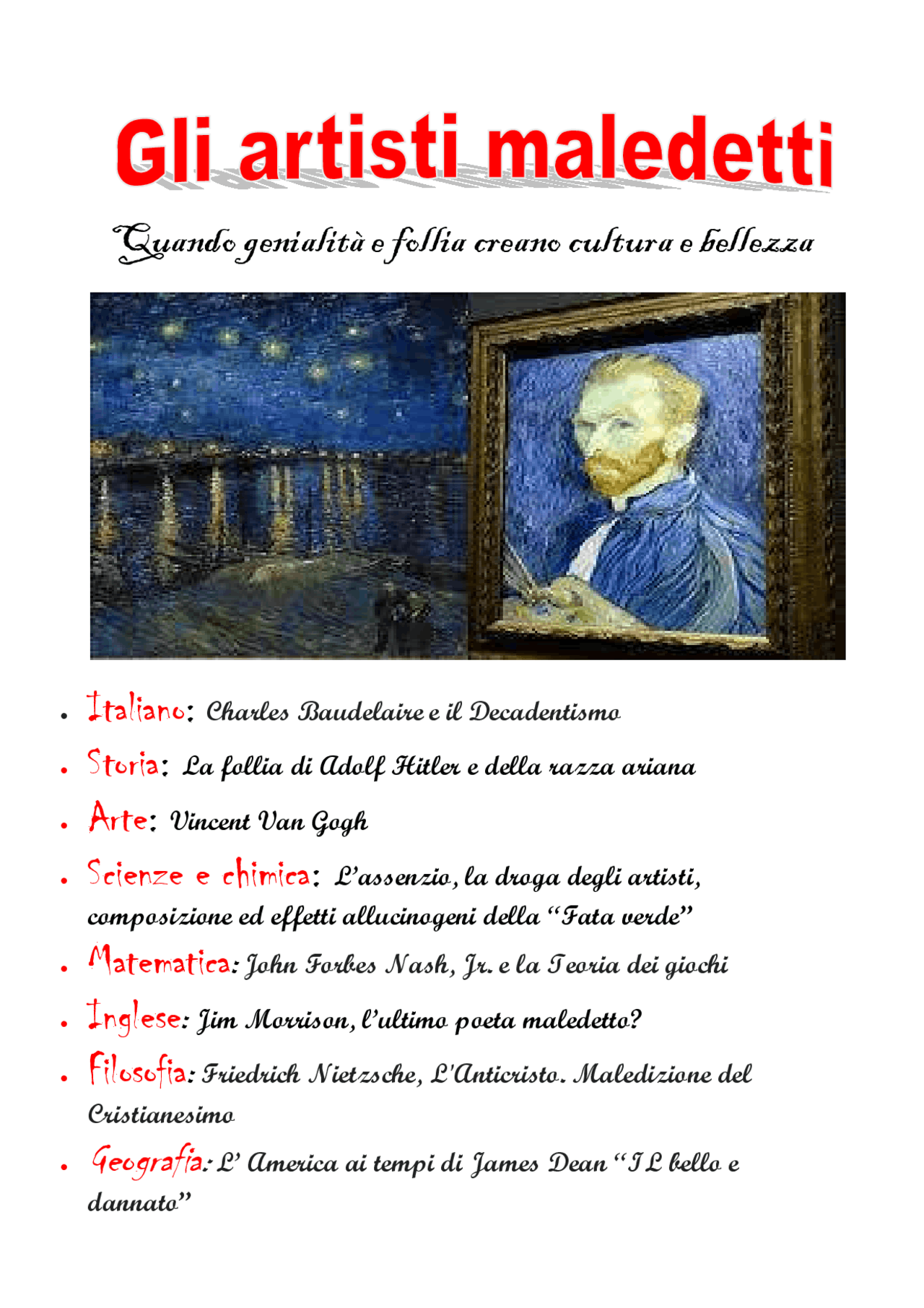 Gli artisti maledetti - Docsity