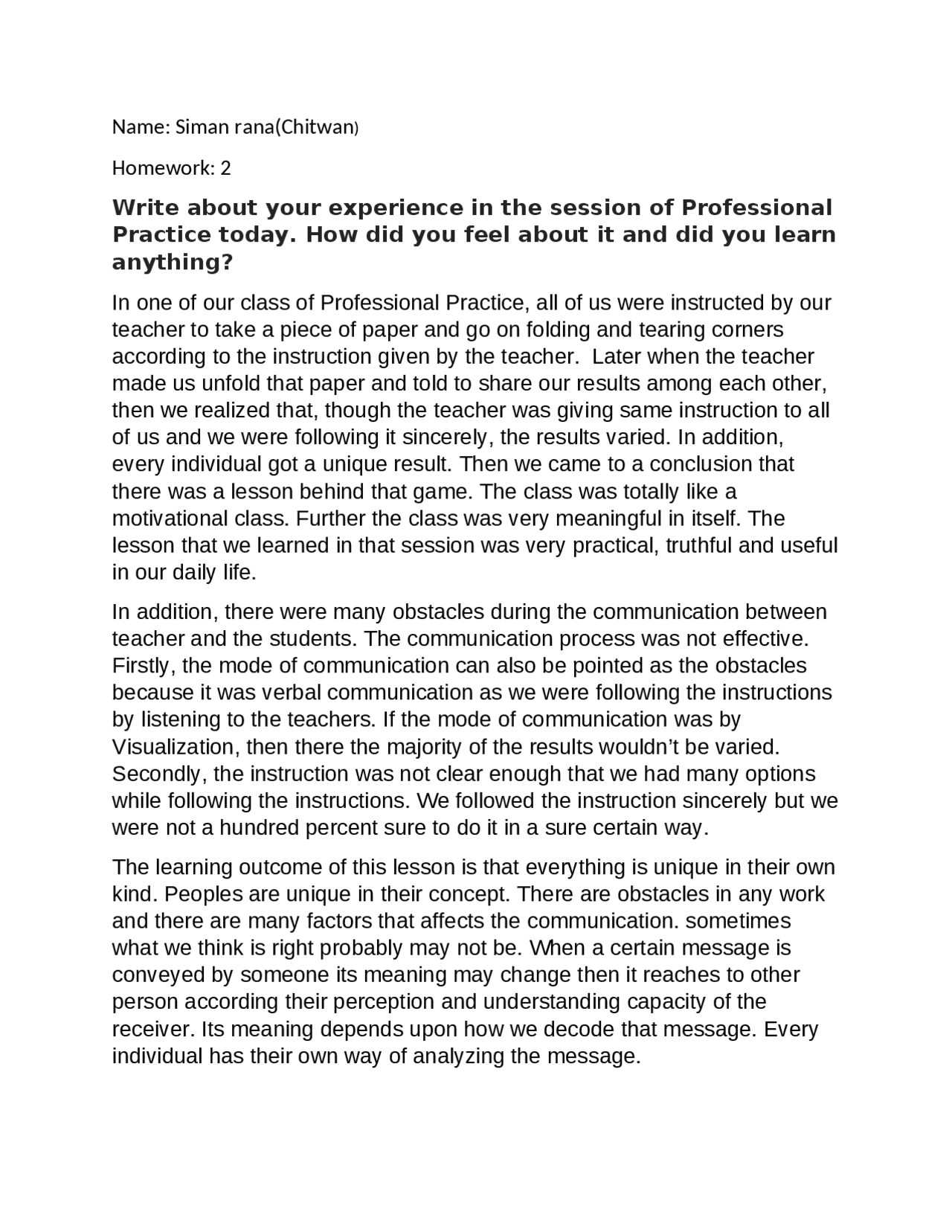 Profesional life interview question - Docsity