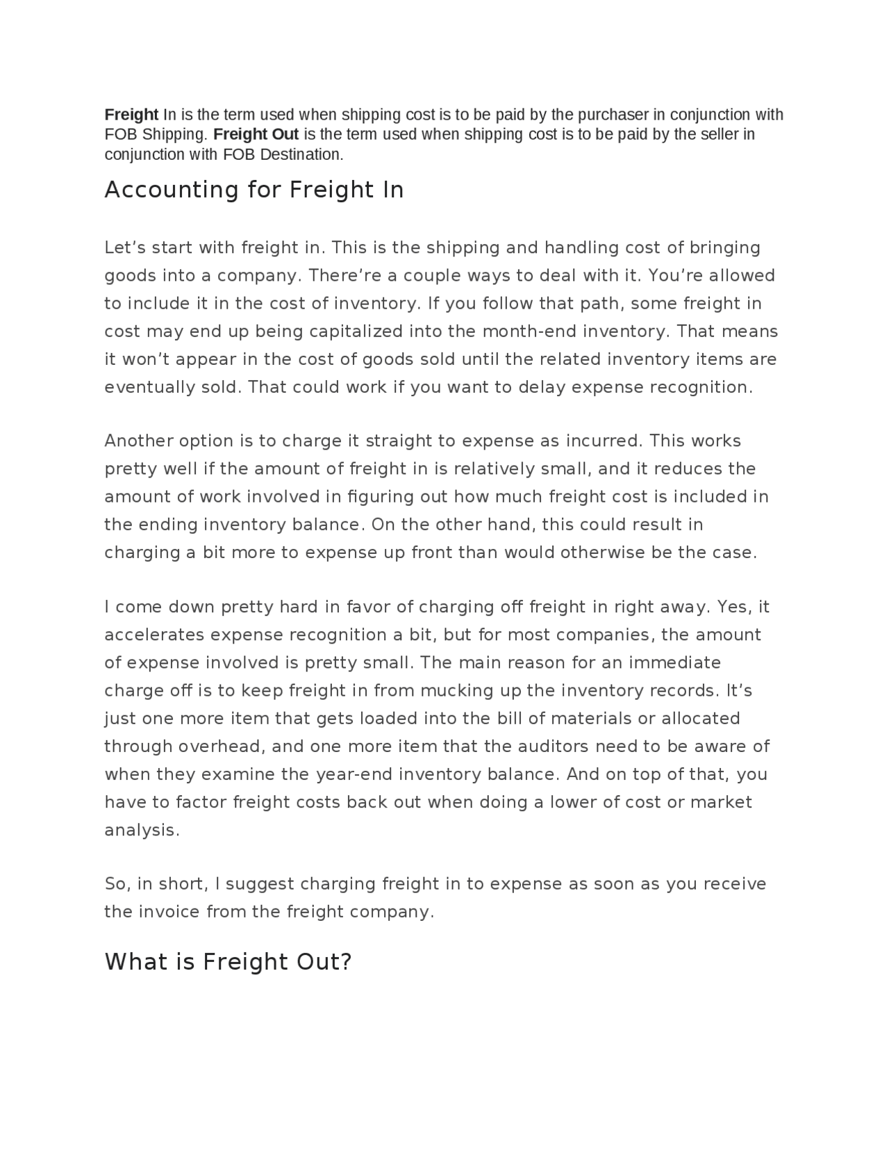 Freight In and Freight Out | Assignments Accounting | Docsity