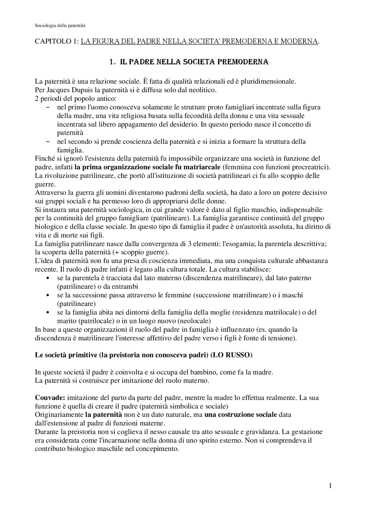 Riassunto Del Libro Sociologia Della Paternità Docsity