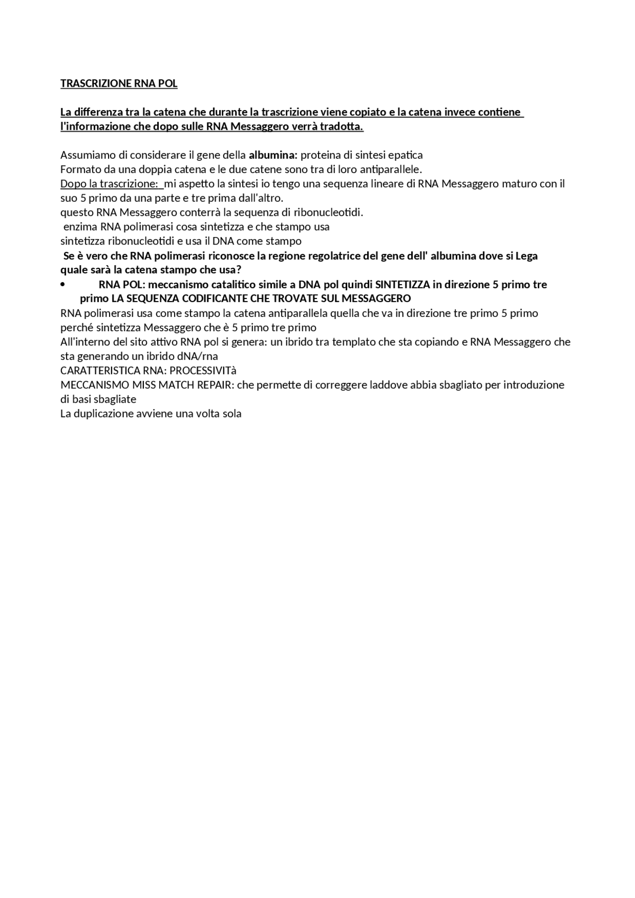 Trascrizione RNA polimerasi - Docsity