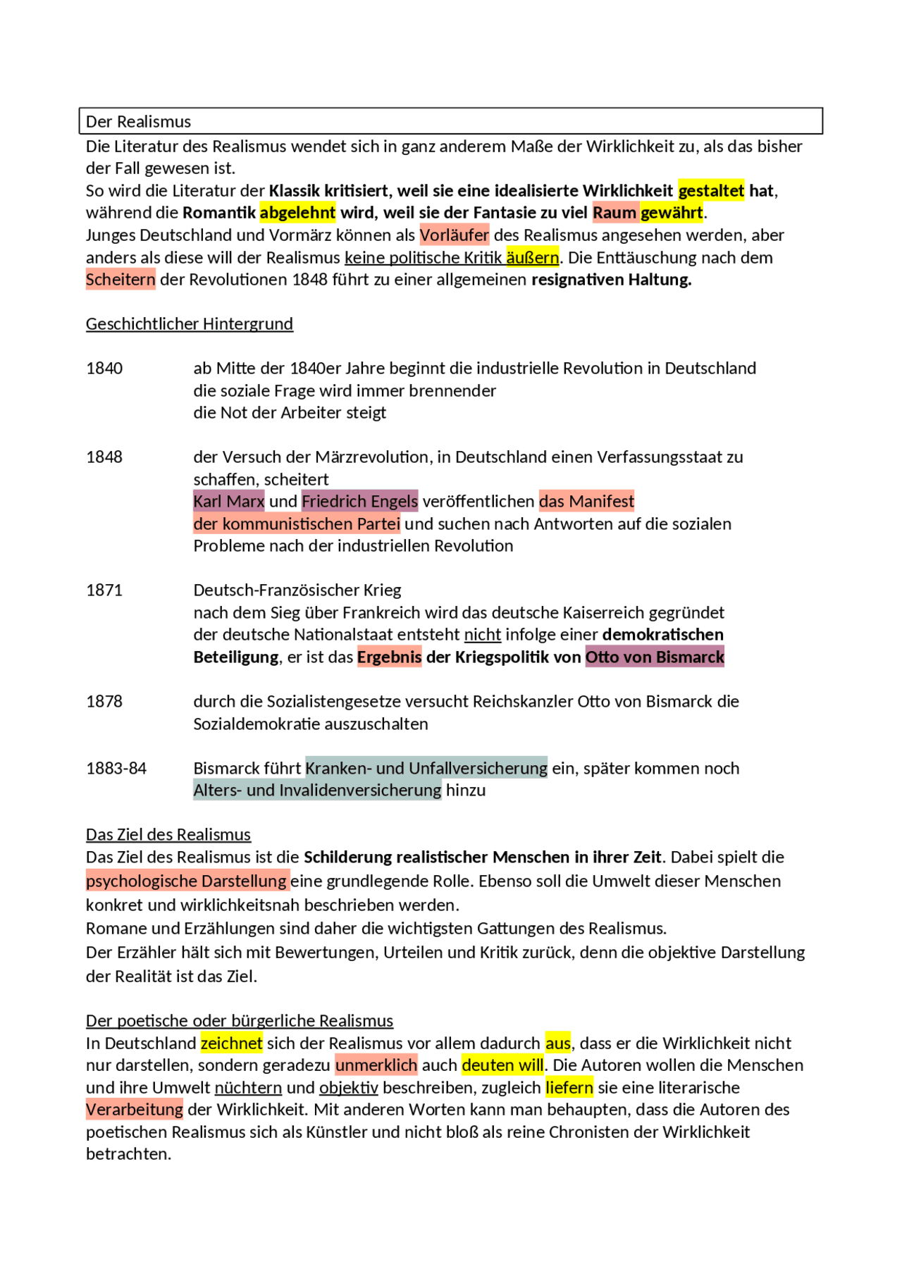 Realismus Und Theodor Fontane Appunti Di Tedesco Docsity