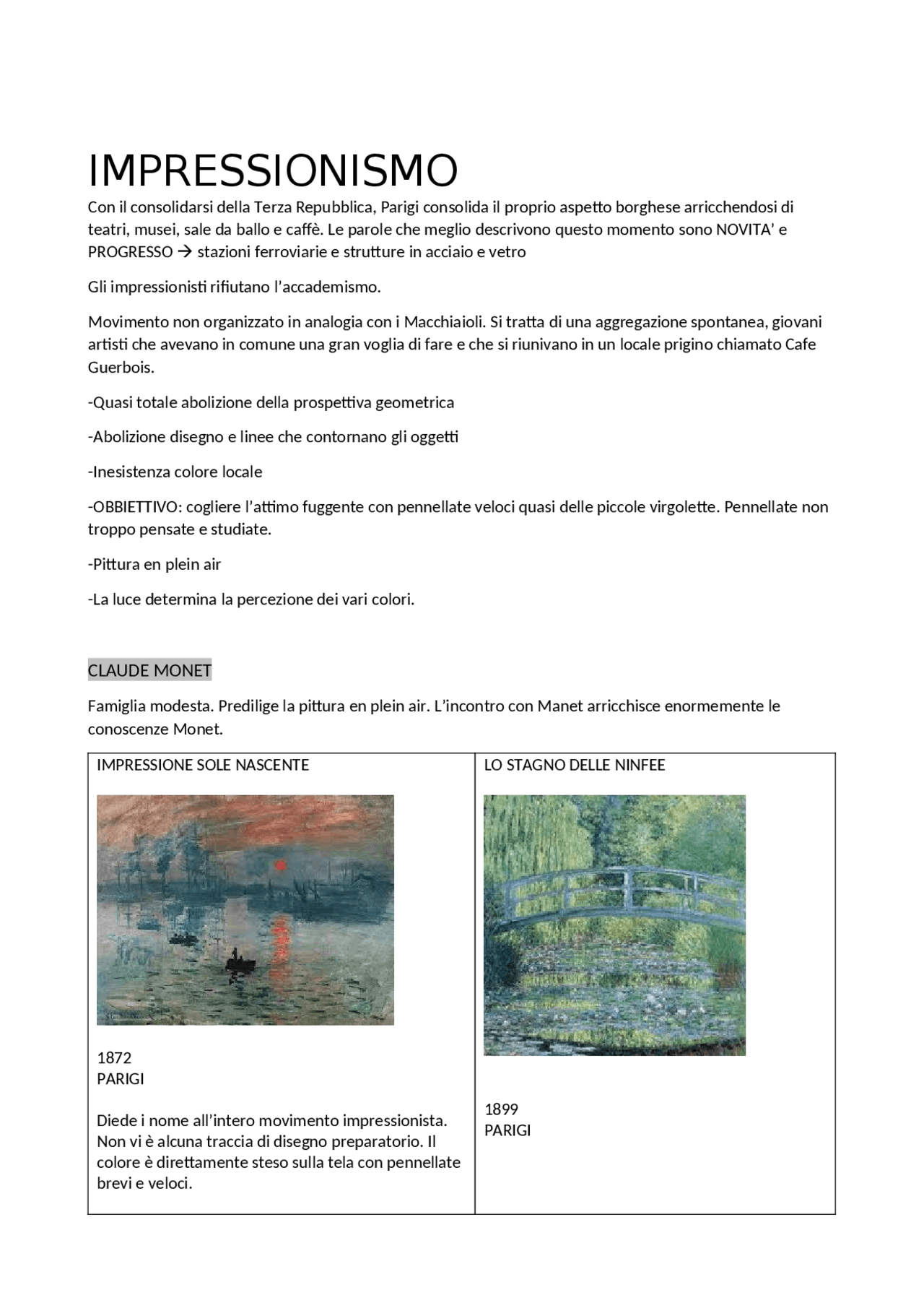 Impressionismo Storia Dellarte Docsity