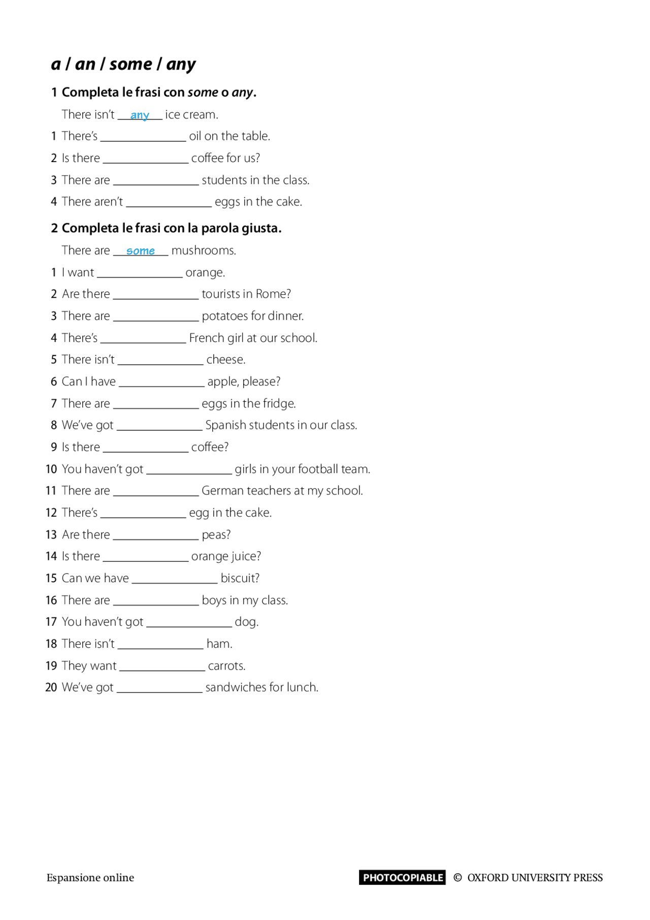 A, an, some and any in inglese. - Docsity