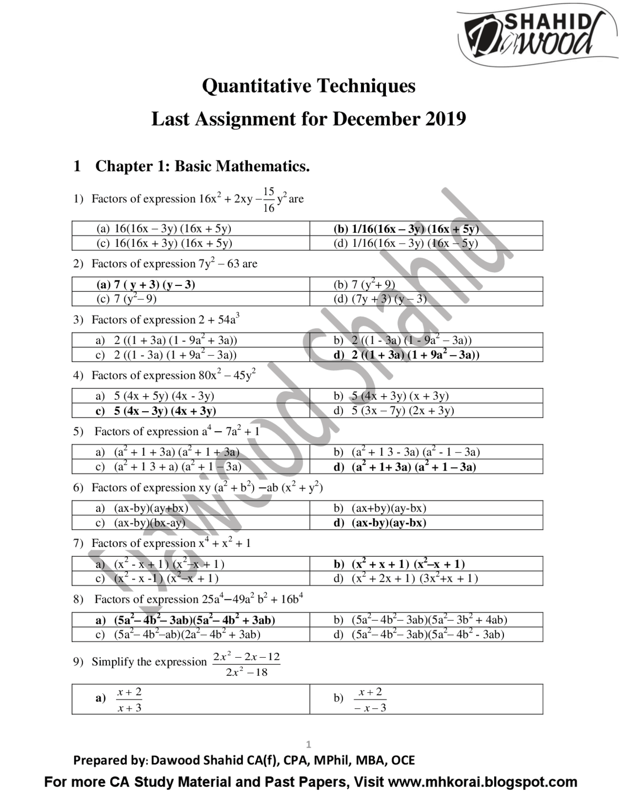 Quantative Math Assignment - Docsity
