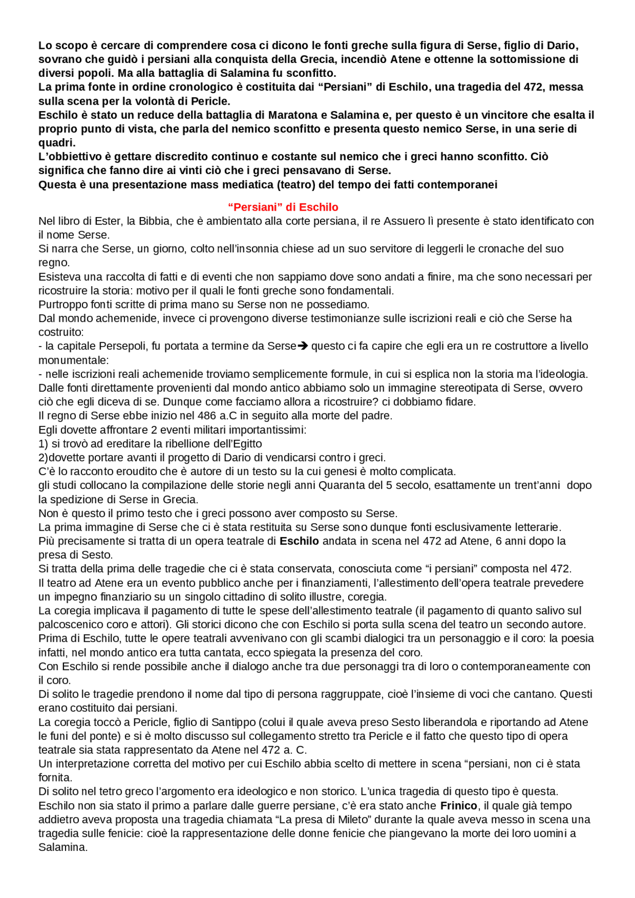 Eschilo - i persiani (storia greca) - Docsity