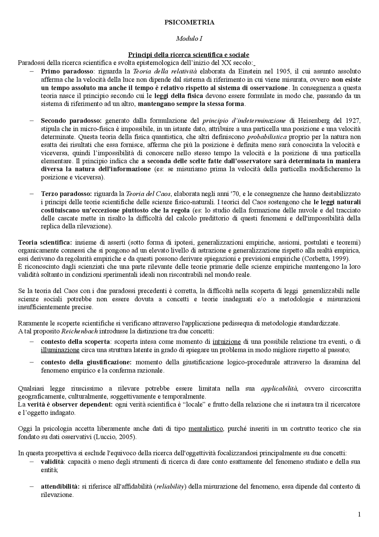Psicometria Riassunto Docsity