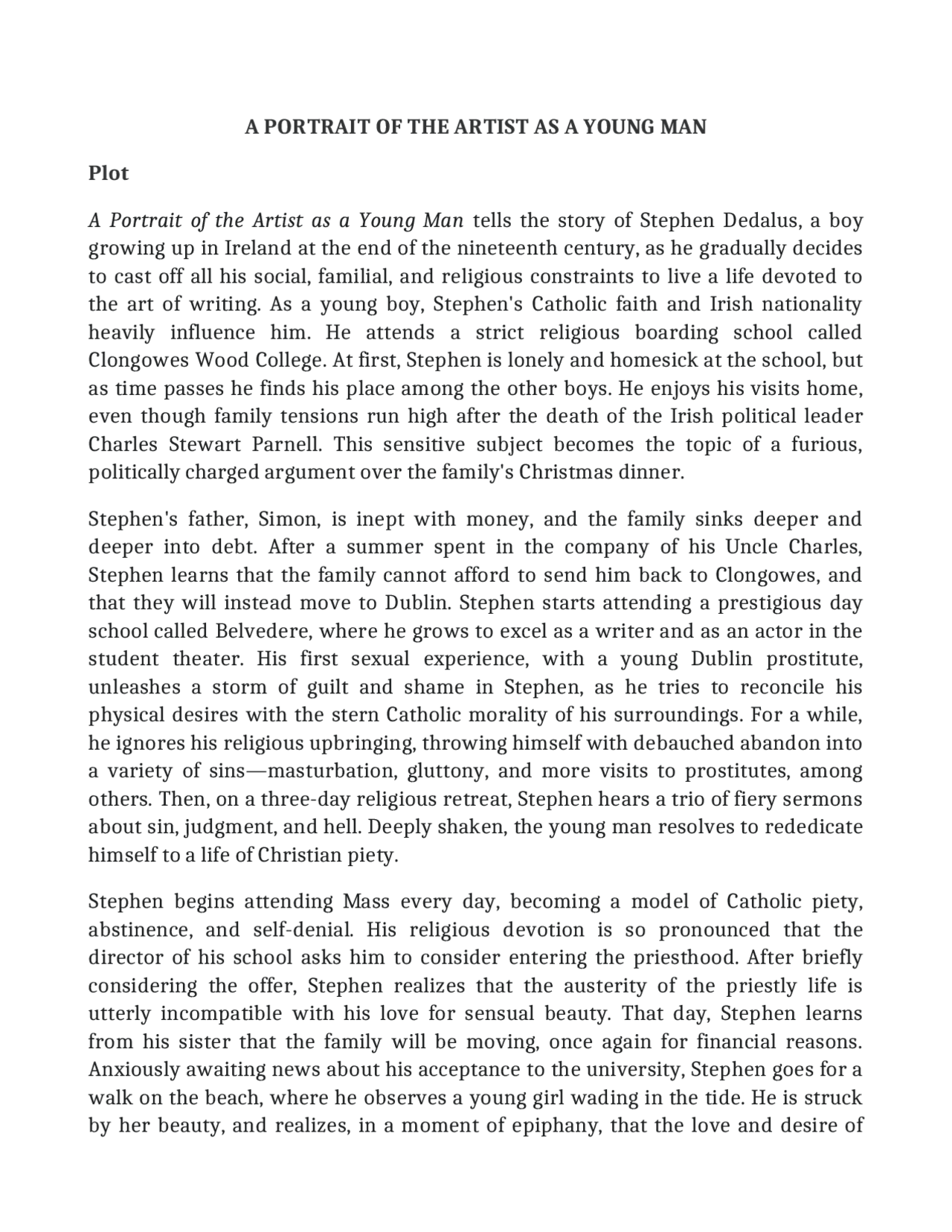 A portrait of the artist as a young man - Docsity