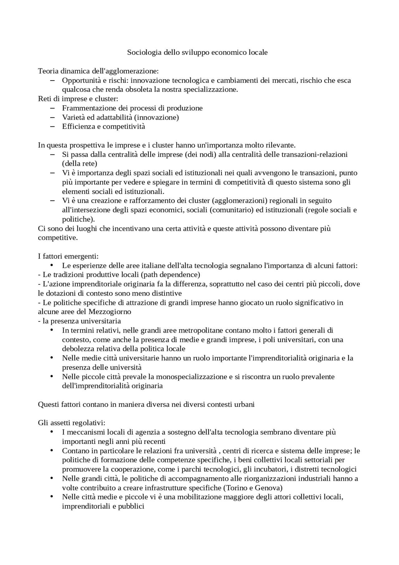 Appunti Sociologia Dello Sviluppo Economico Locale Unimi Docsity