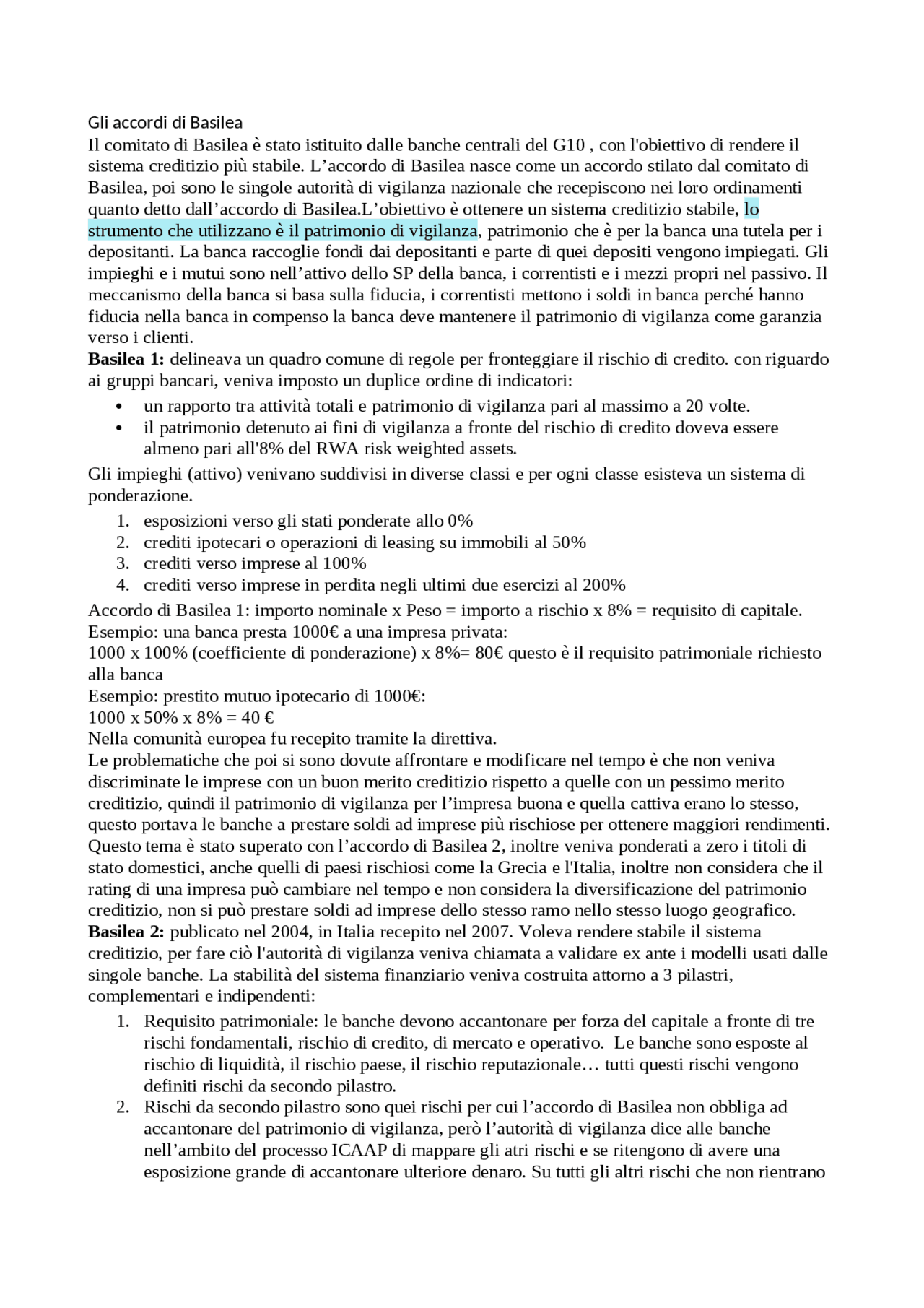 Gli Accordi Di Basilea Docsity