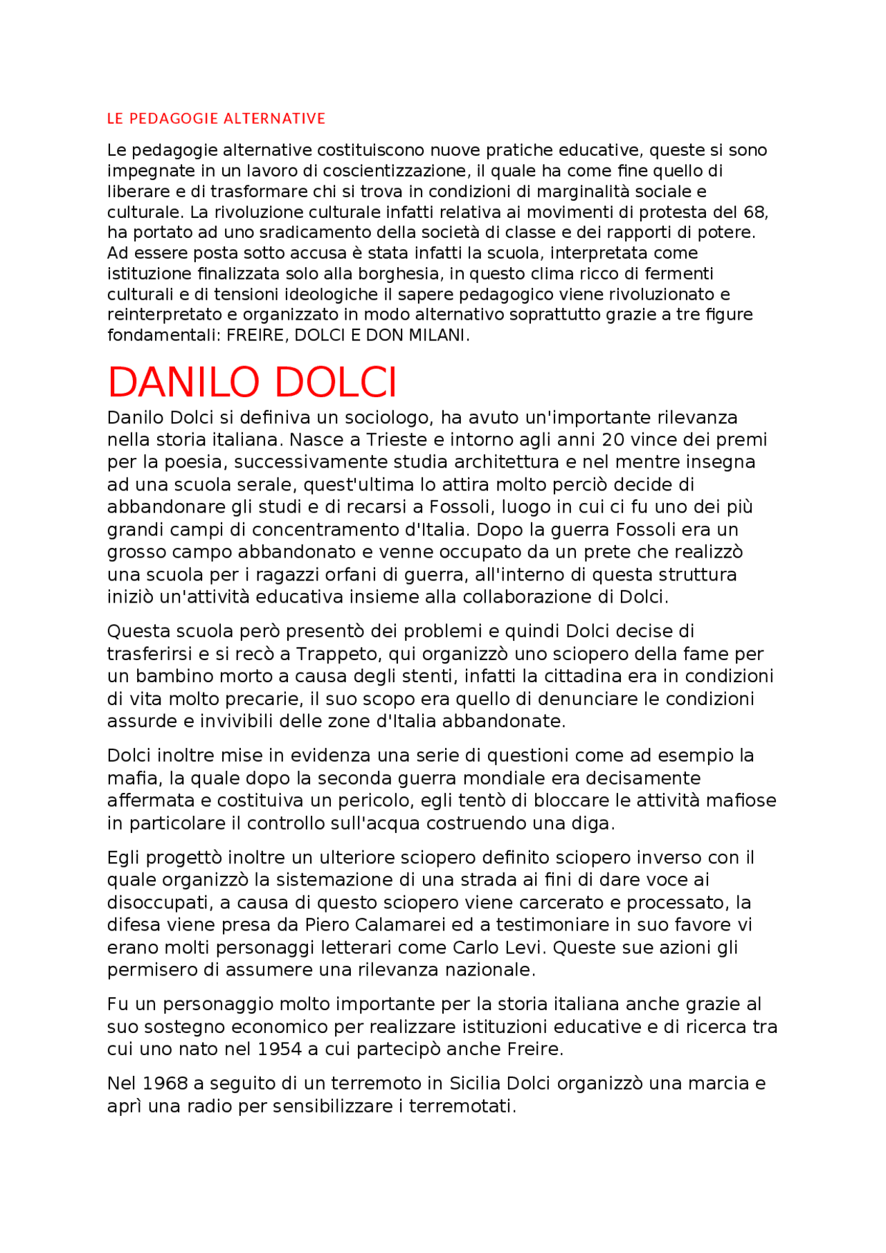 Le Scuole Alternative Di Danilo Dolci E Paulo Freire Docsity
