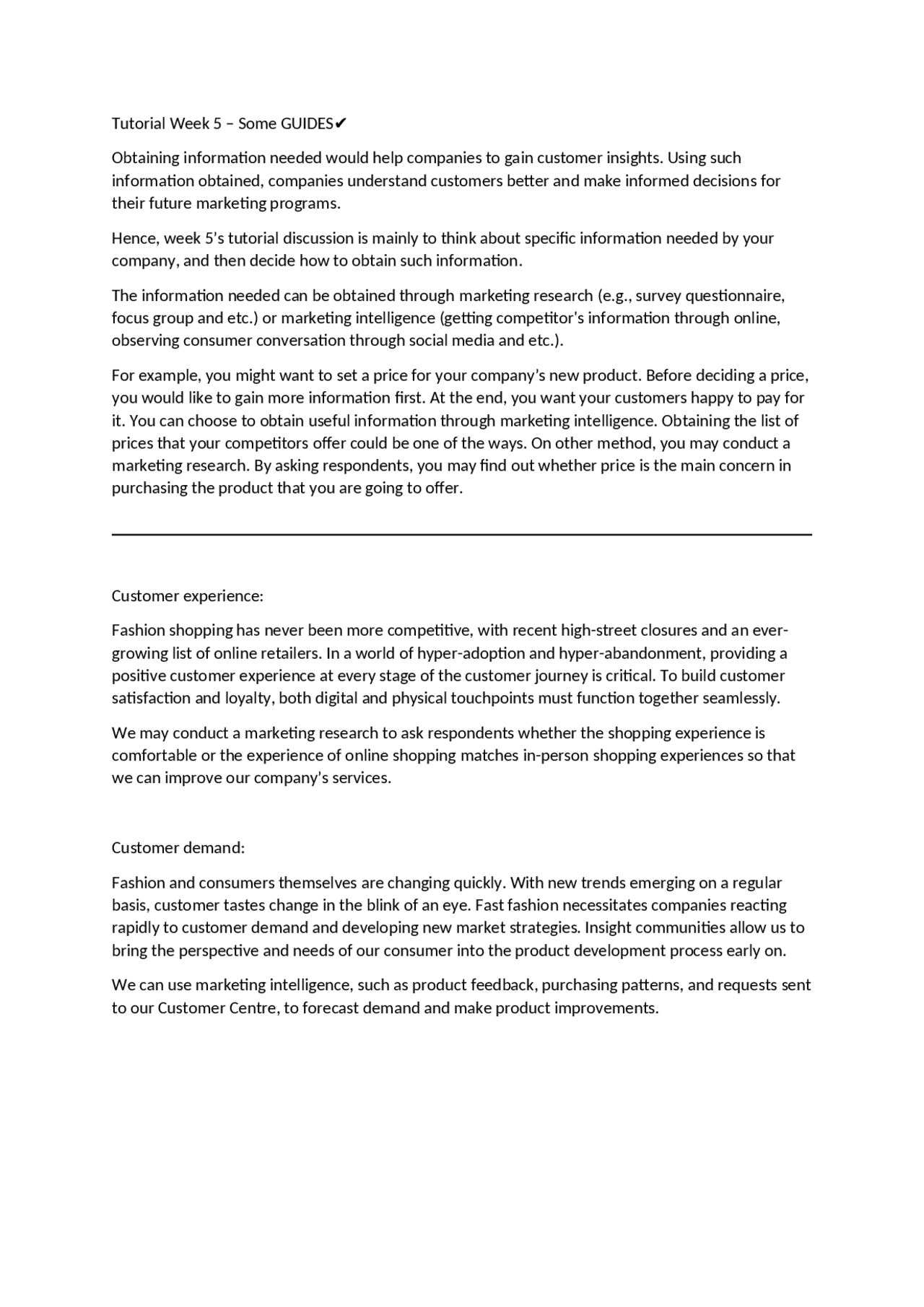 Marketing Tutorial 5 Customer Insight Docsity