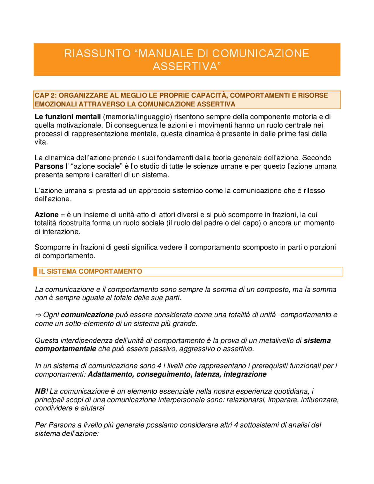 Riassunto Manuale Di Comunicazione Assertiva Di Lauro Cap 2 3 4