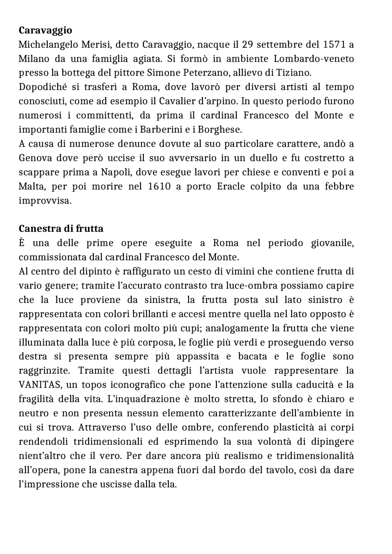 Caravaggio Barocco Bernini Docsity