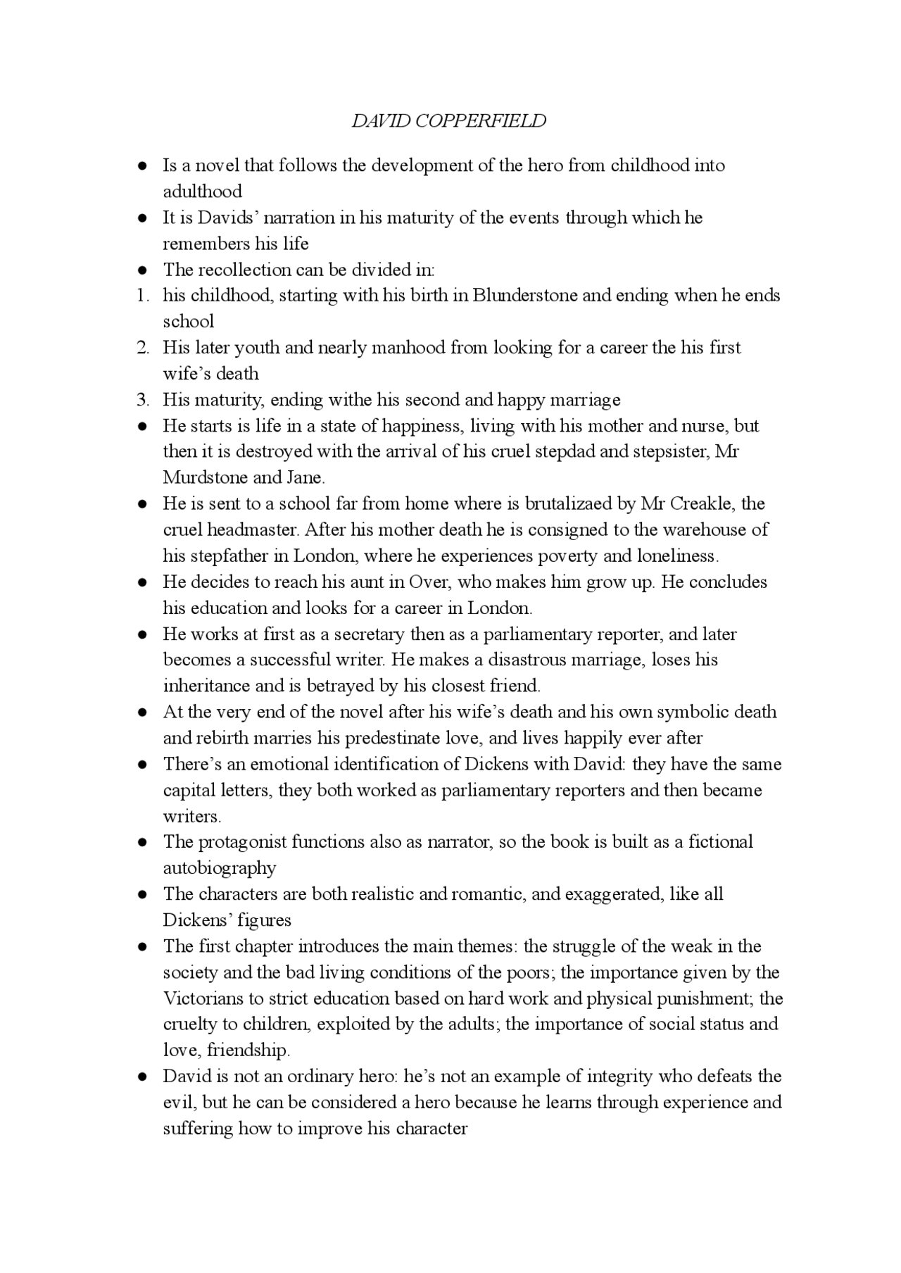 Main Features Of David Copperfield By Charles Dickens Docsity