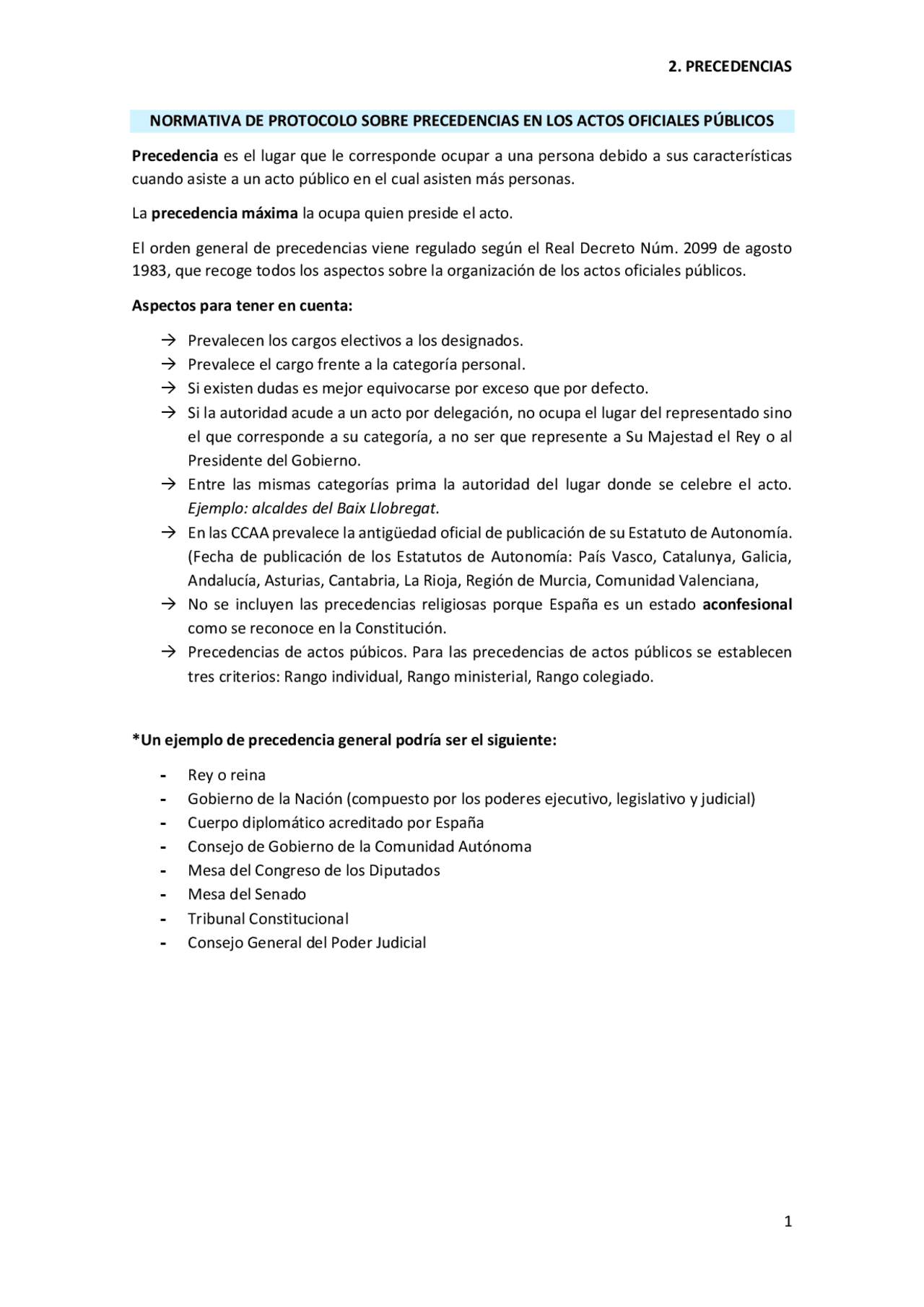 Protocolo precedencias - Docsity