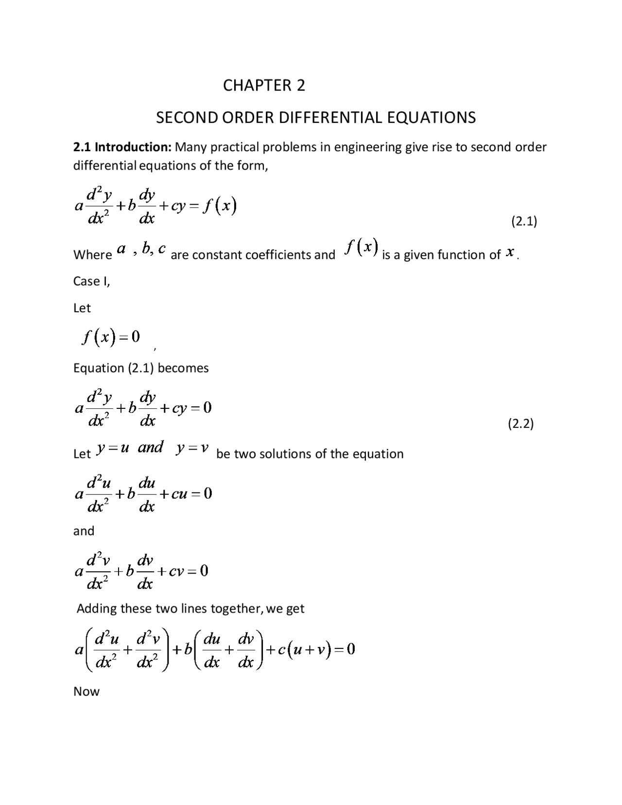SECOND ORDER DIFFERENTIAL EQUATIONS - Docsity
