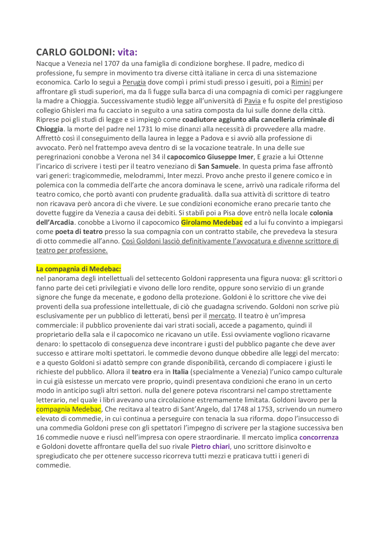 Carlo Goldoni Appunti Completi Docsity