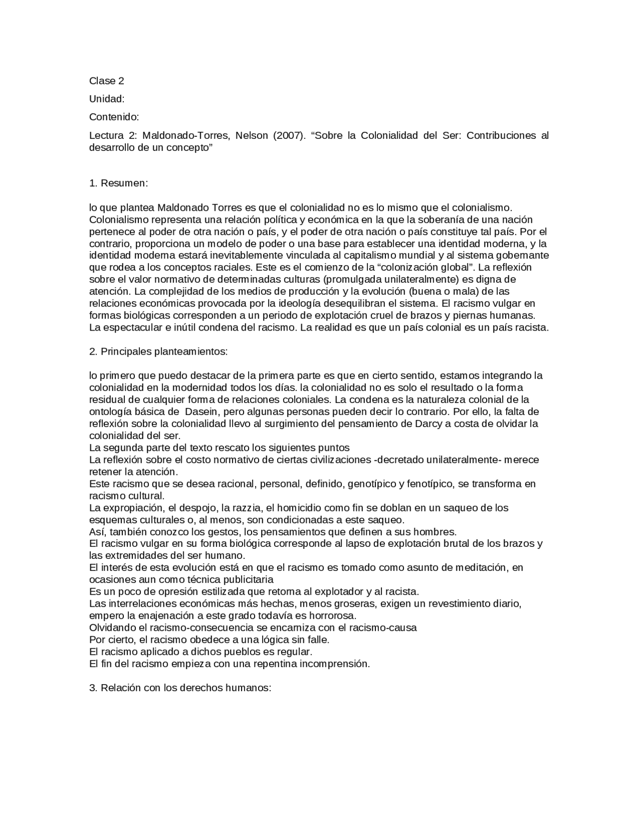 Lectura 2: Maldonado-Torres, Nelson (2007). “Sobre la Colonialidad del ...