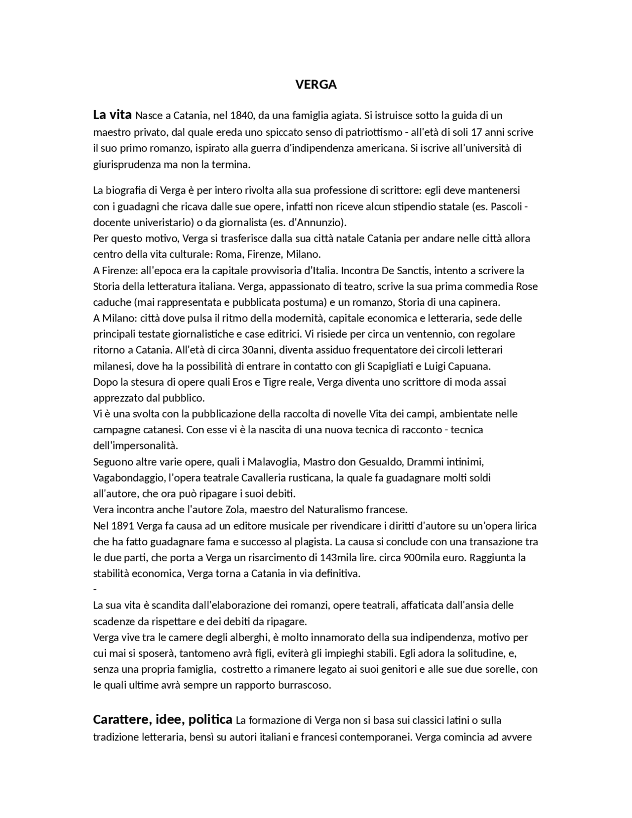 Appunti Su Verga Liceo Classico Docsity