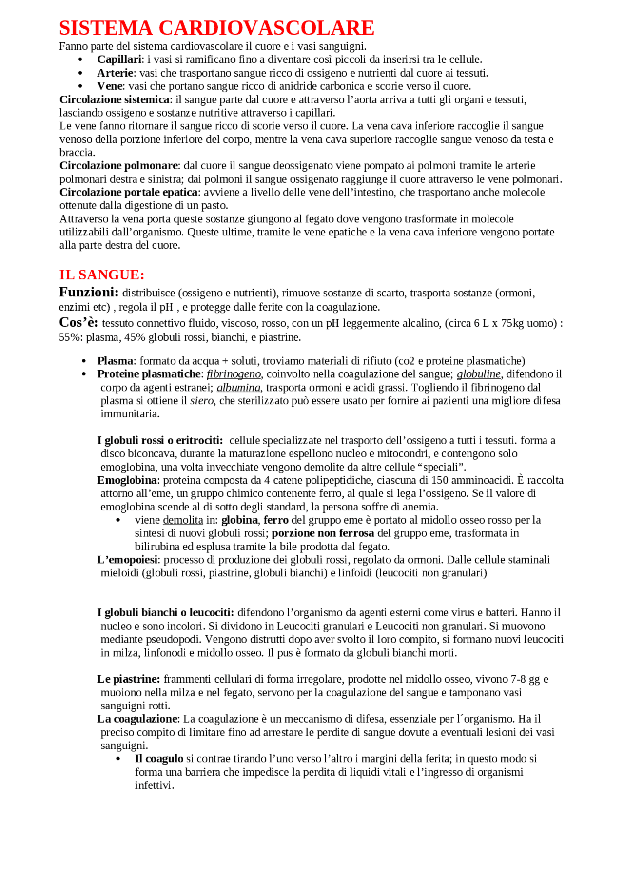 Sistema Cardiovascolare Docsity