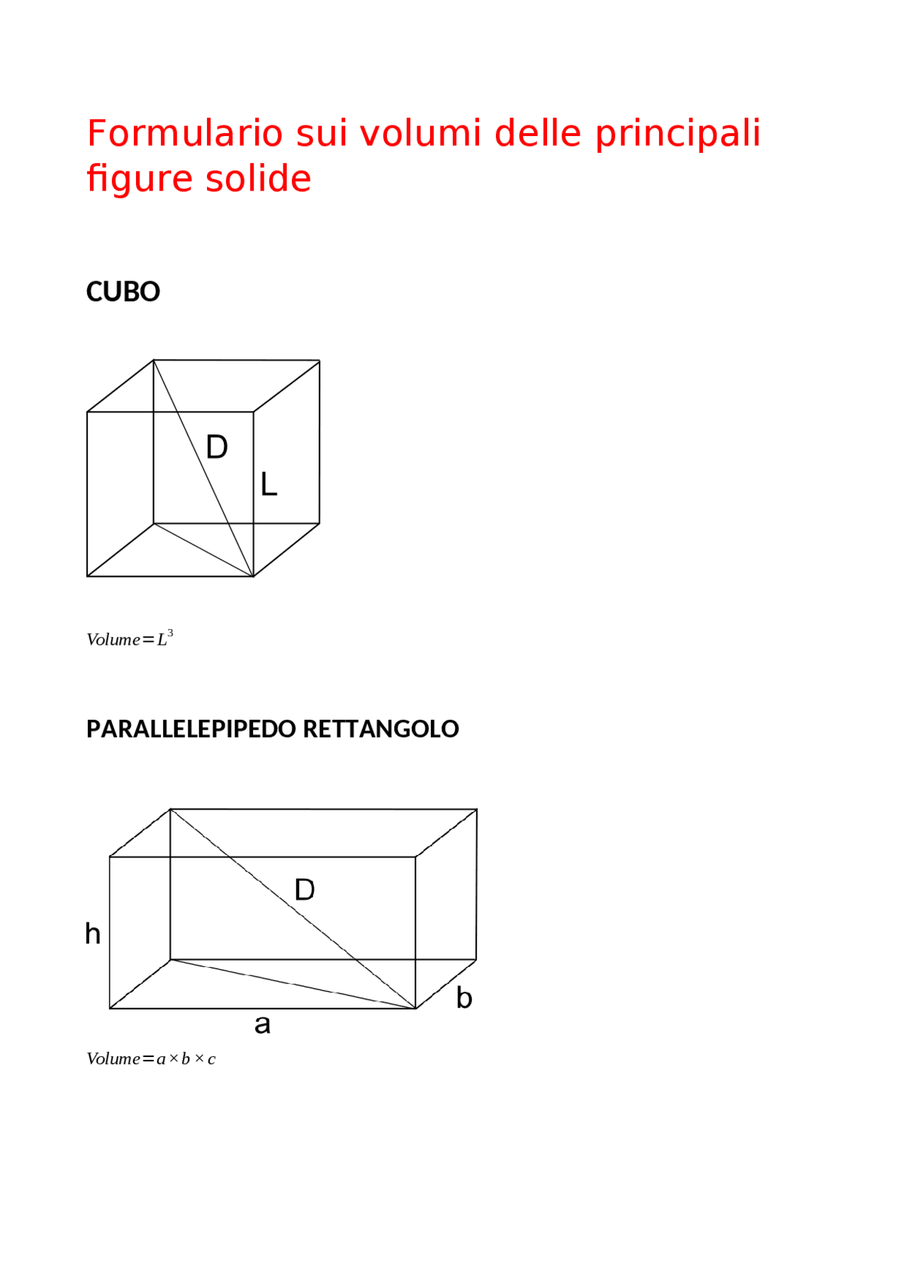 Formulario volumi di matematica - Docsity