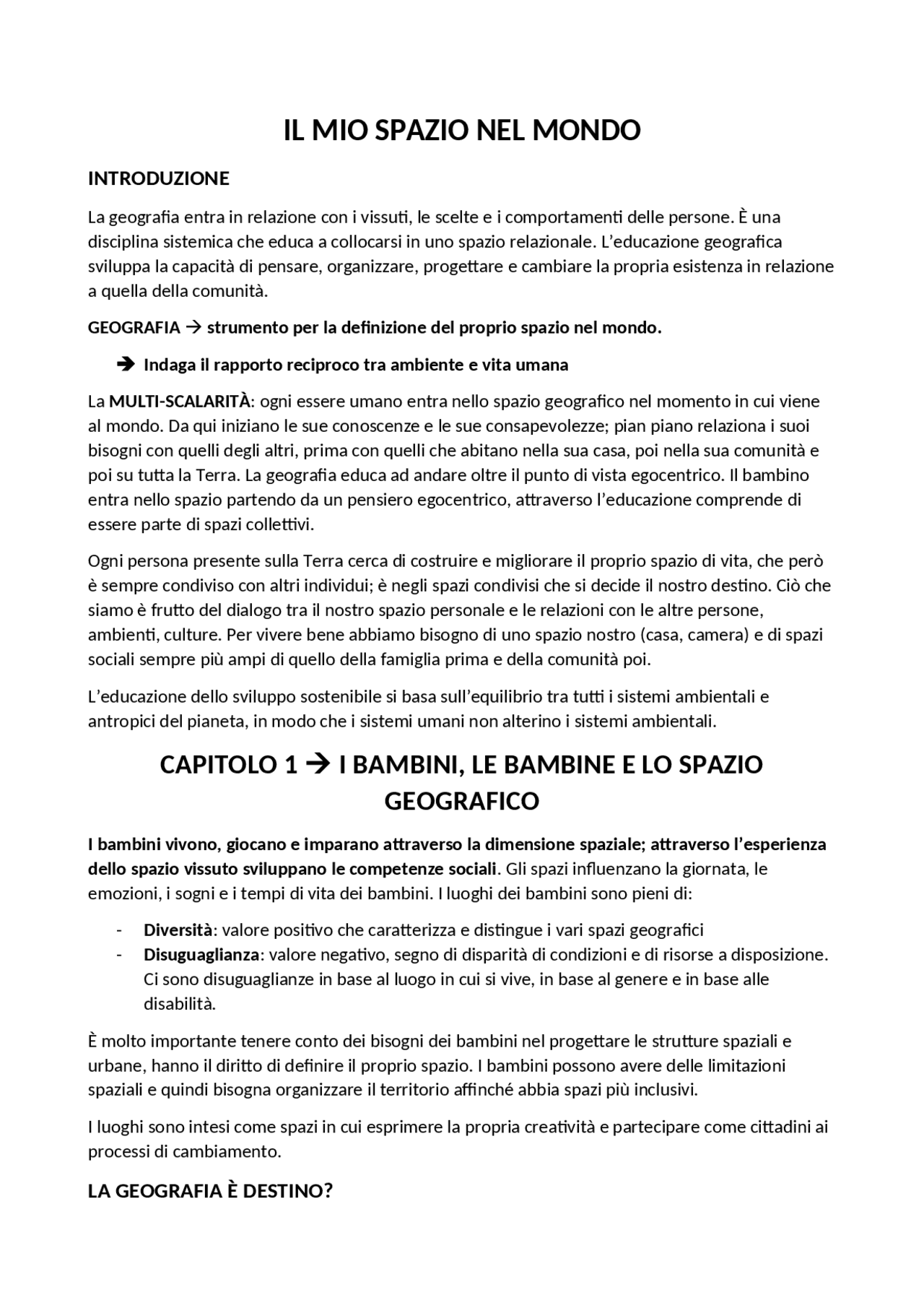 Il mio spazio nel mondo - Docsity