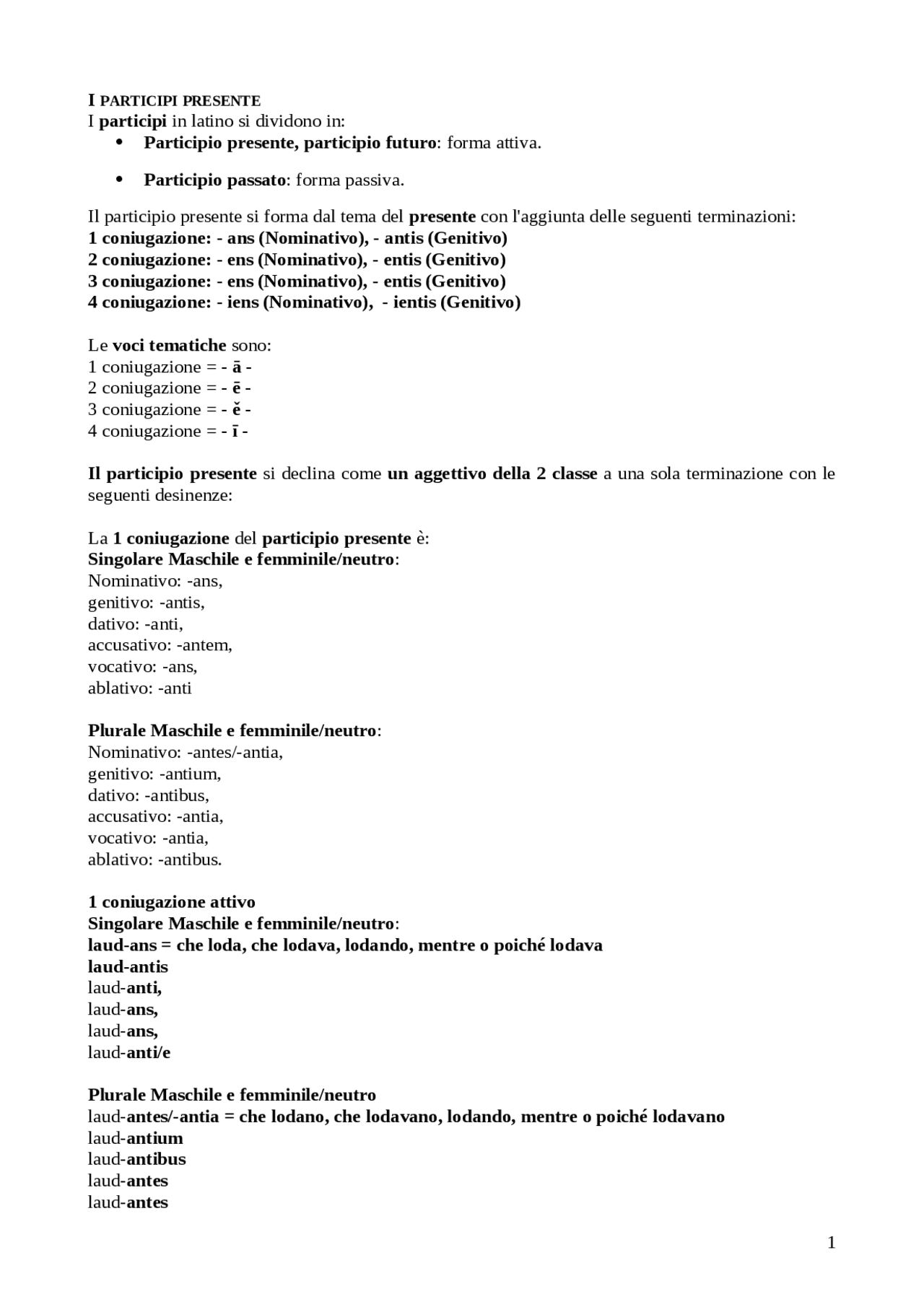 Schemi Di Latino Sui Participi Docsity