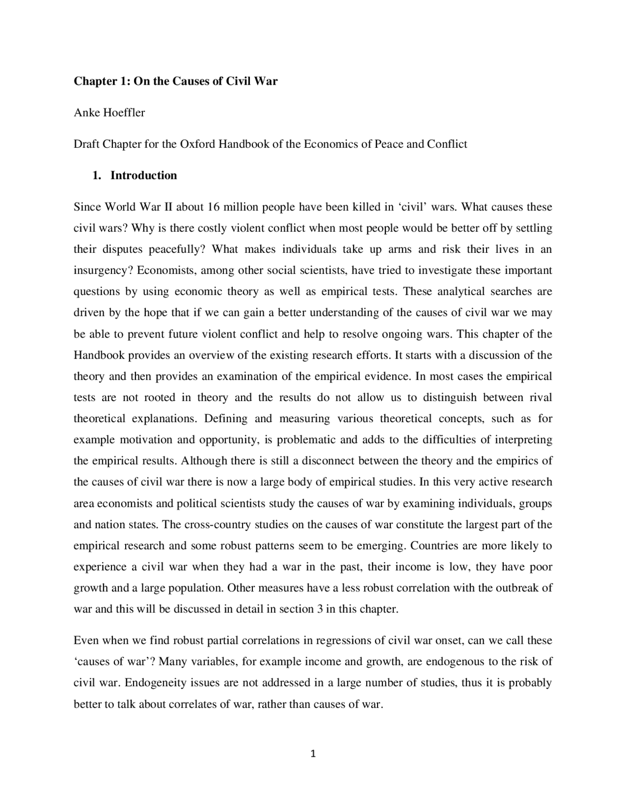 On the Causes of Civil War | Lecture notes United States History | Docsity