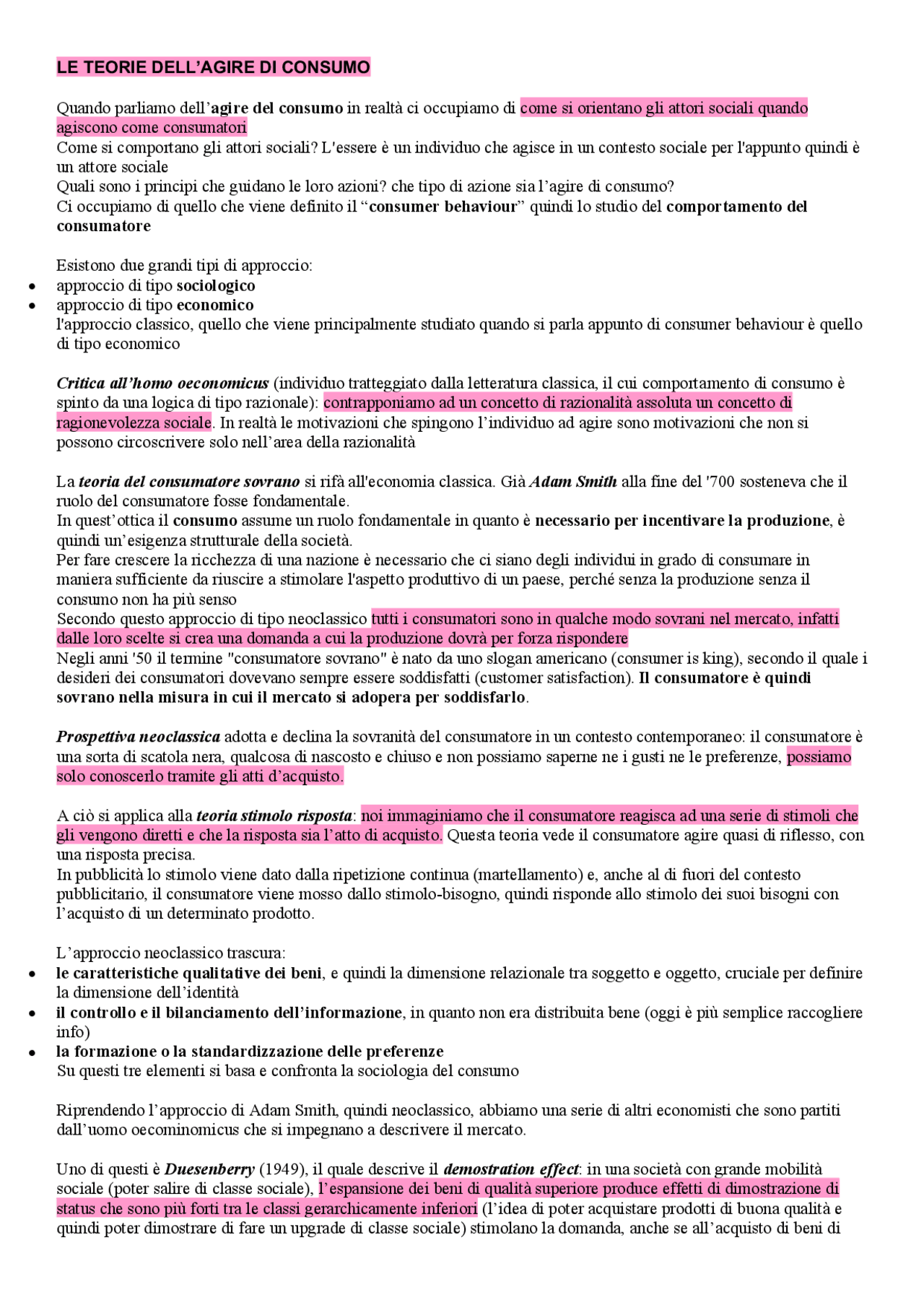 Teorie Dellagire Di Consumo Docsity