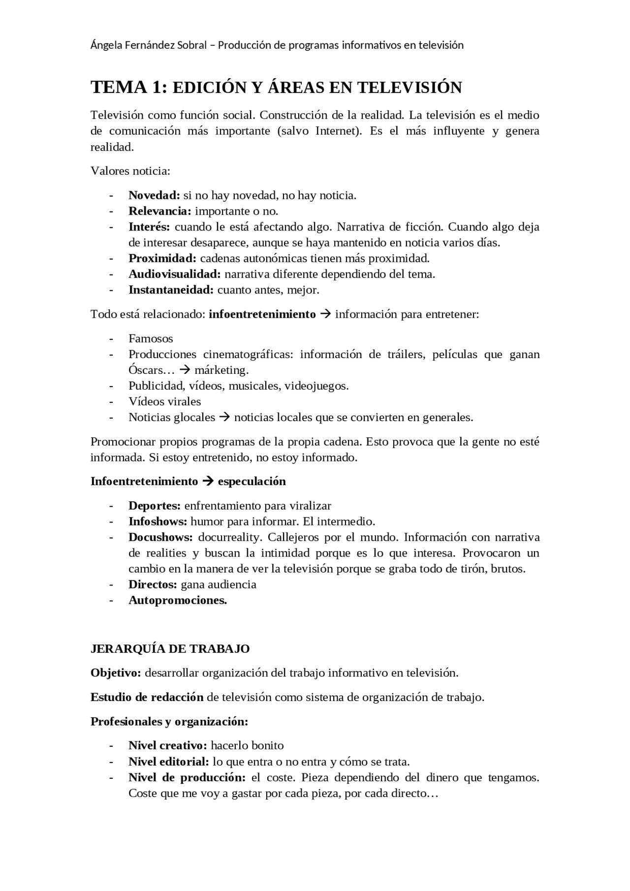 Apuntes producción de programas informativos en televisión - Docsity