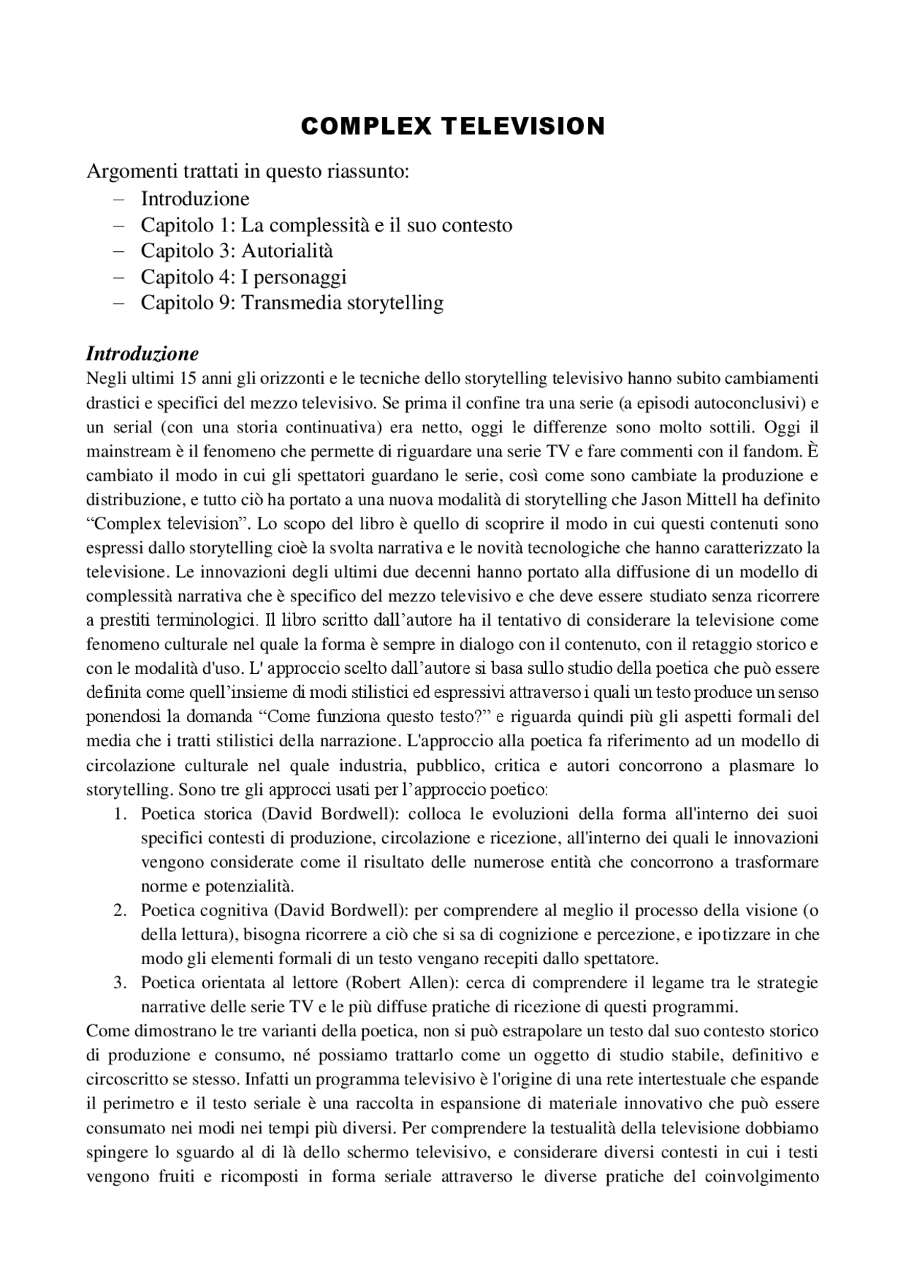 Riassunto Complex Television Di Jason Mittell Schemi E Mappe