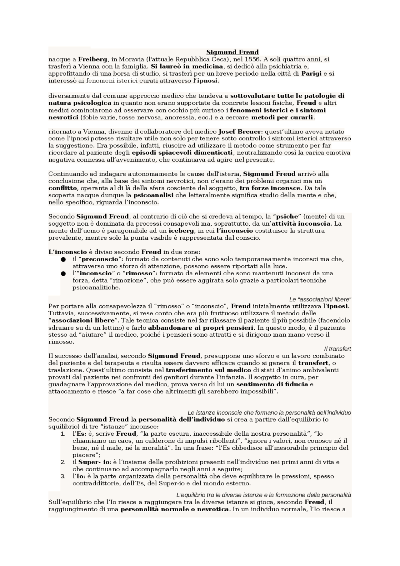 Freud E La Psicanalisi Docsity
