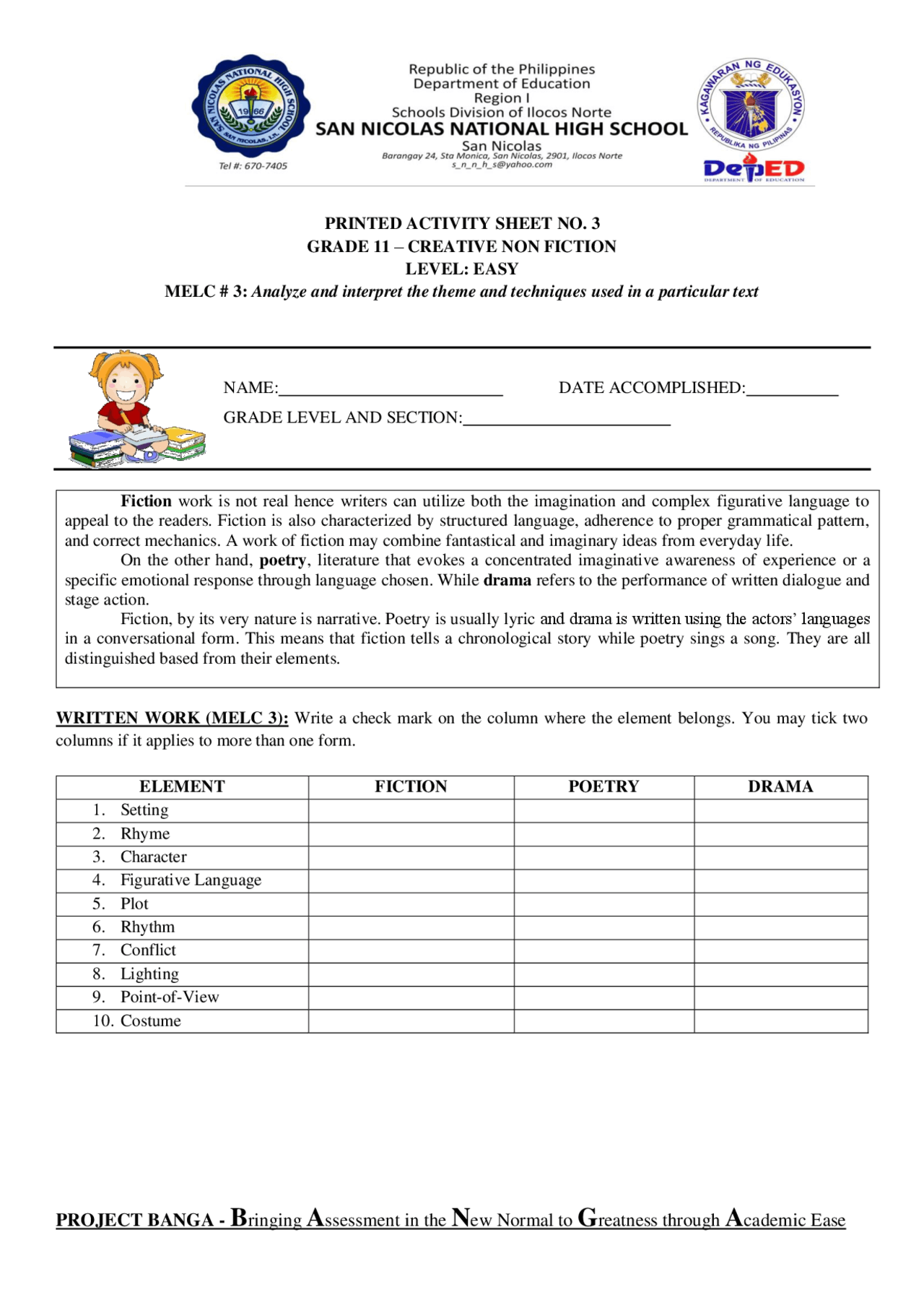 Activity sheets for SHS - Docsity