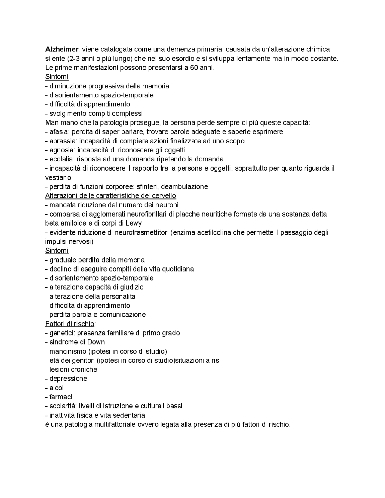 Alzheimers Disease Docsity