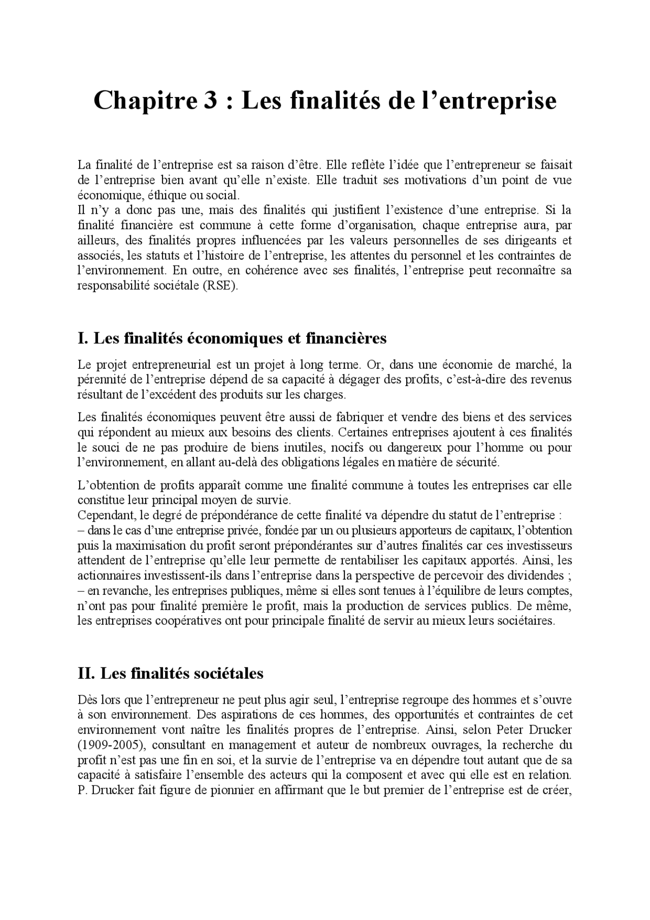 Finalités de l'entreprise | Résumés Économie | Docsity