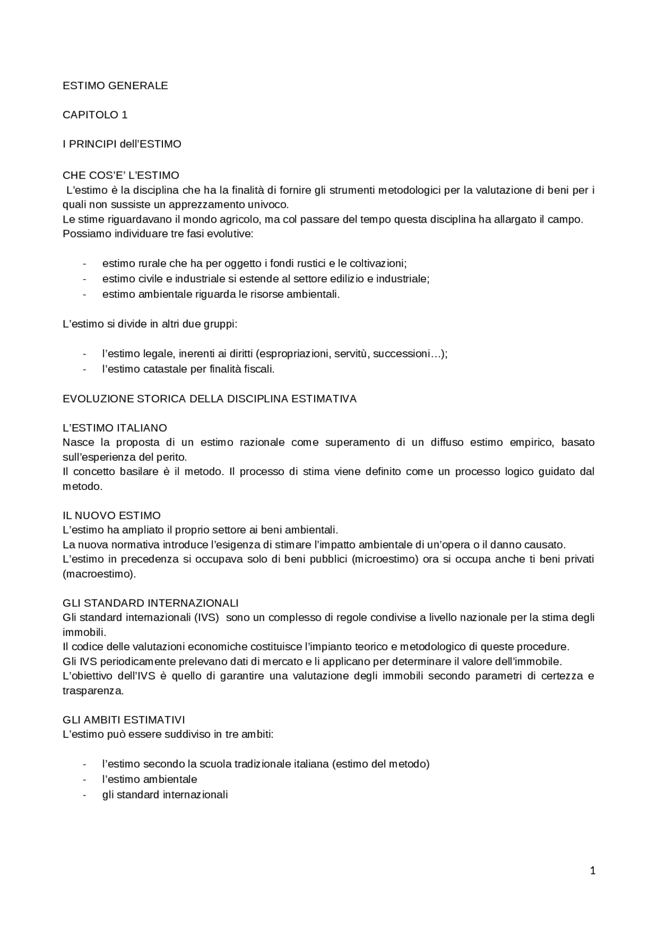 Riassunto Principi Dellestimo Docsity