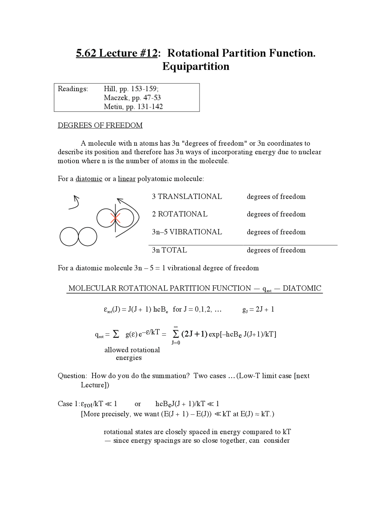 Rotational Partition Function - Physical Chemistry II - Docsity
