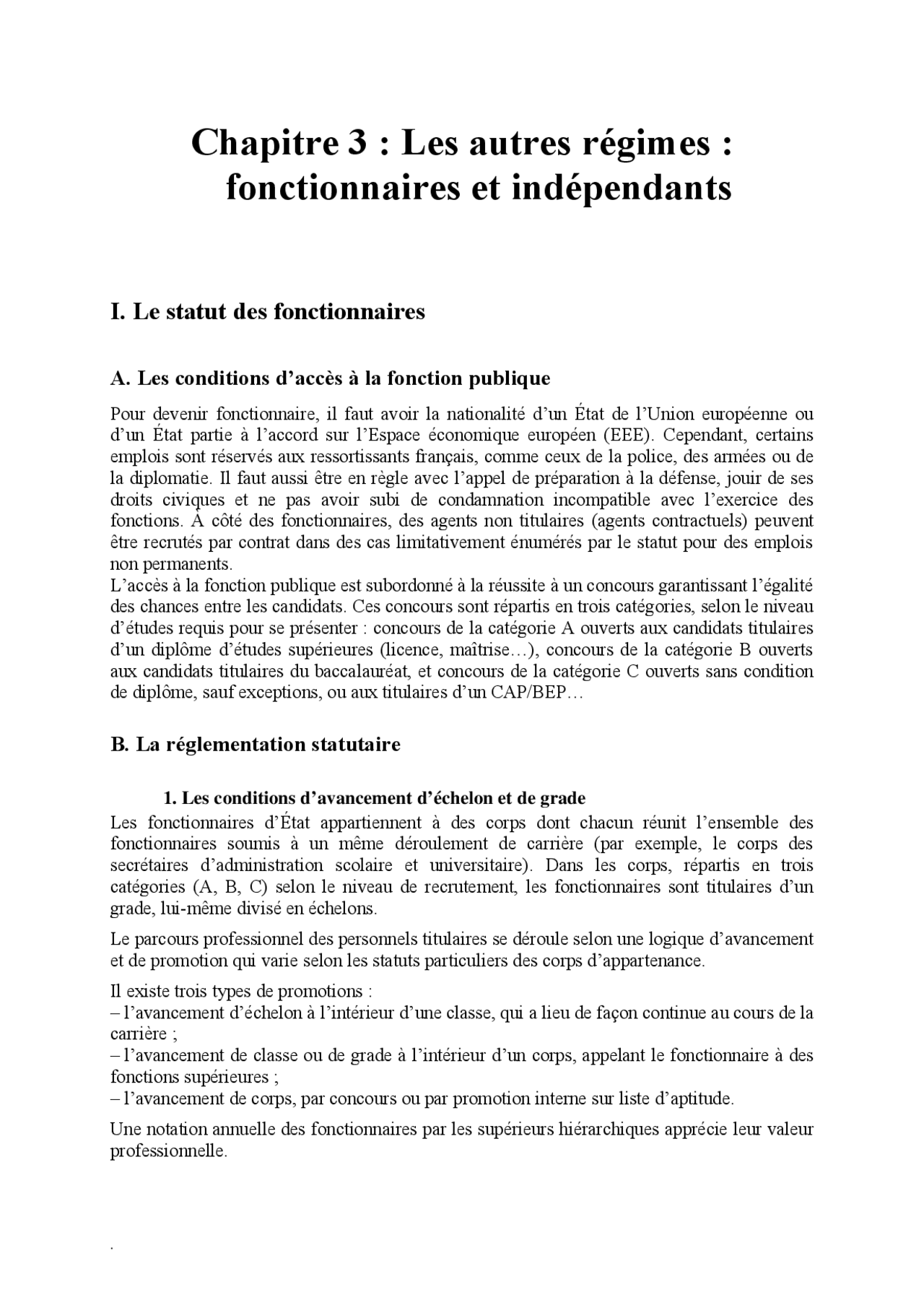 Le Régime Des Fonctionnaires Et Idépendants Docsity