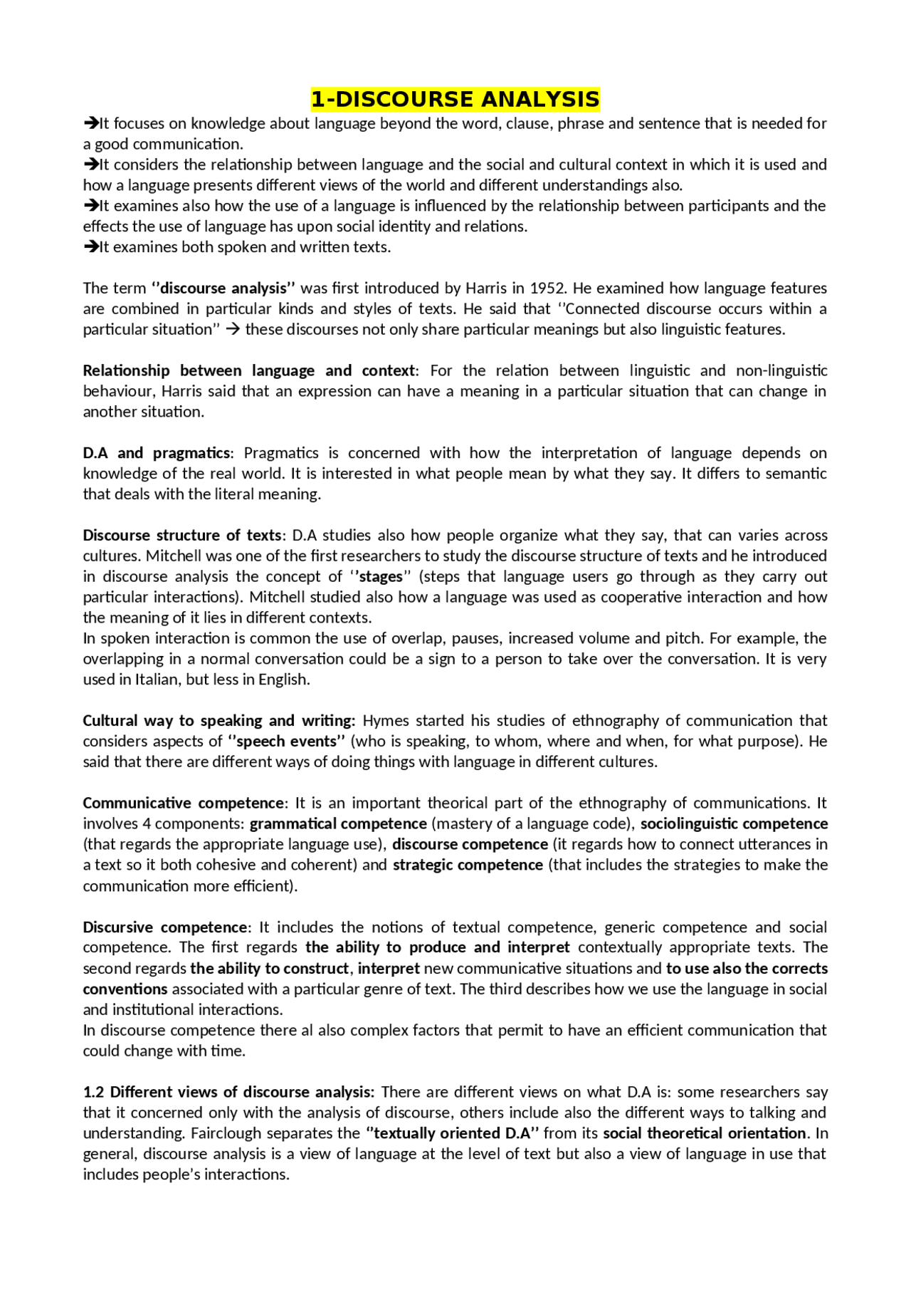 Discourse Analysis Riassunto Docsity