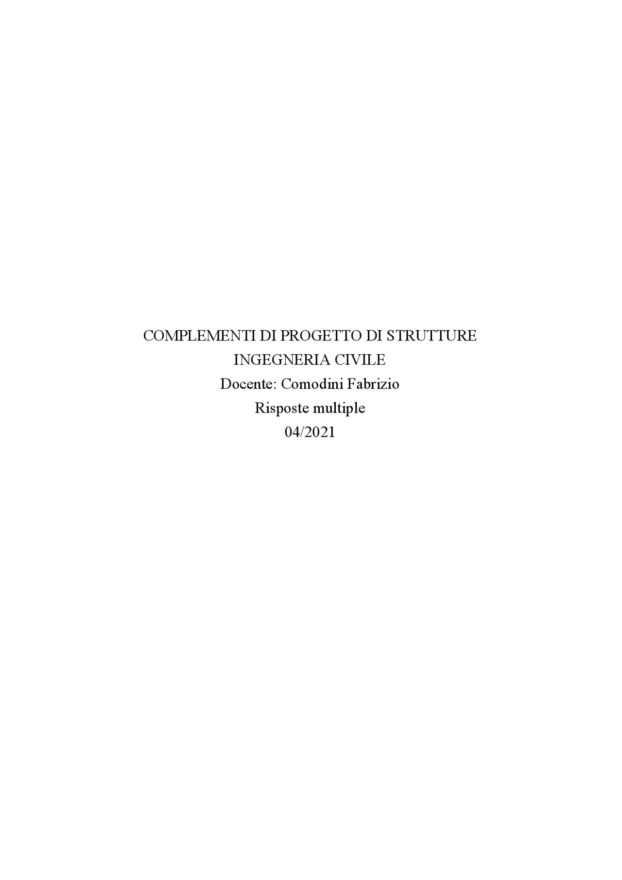 Complementi di progetto di strutture - Risposte multiple - Docsity