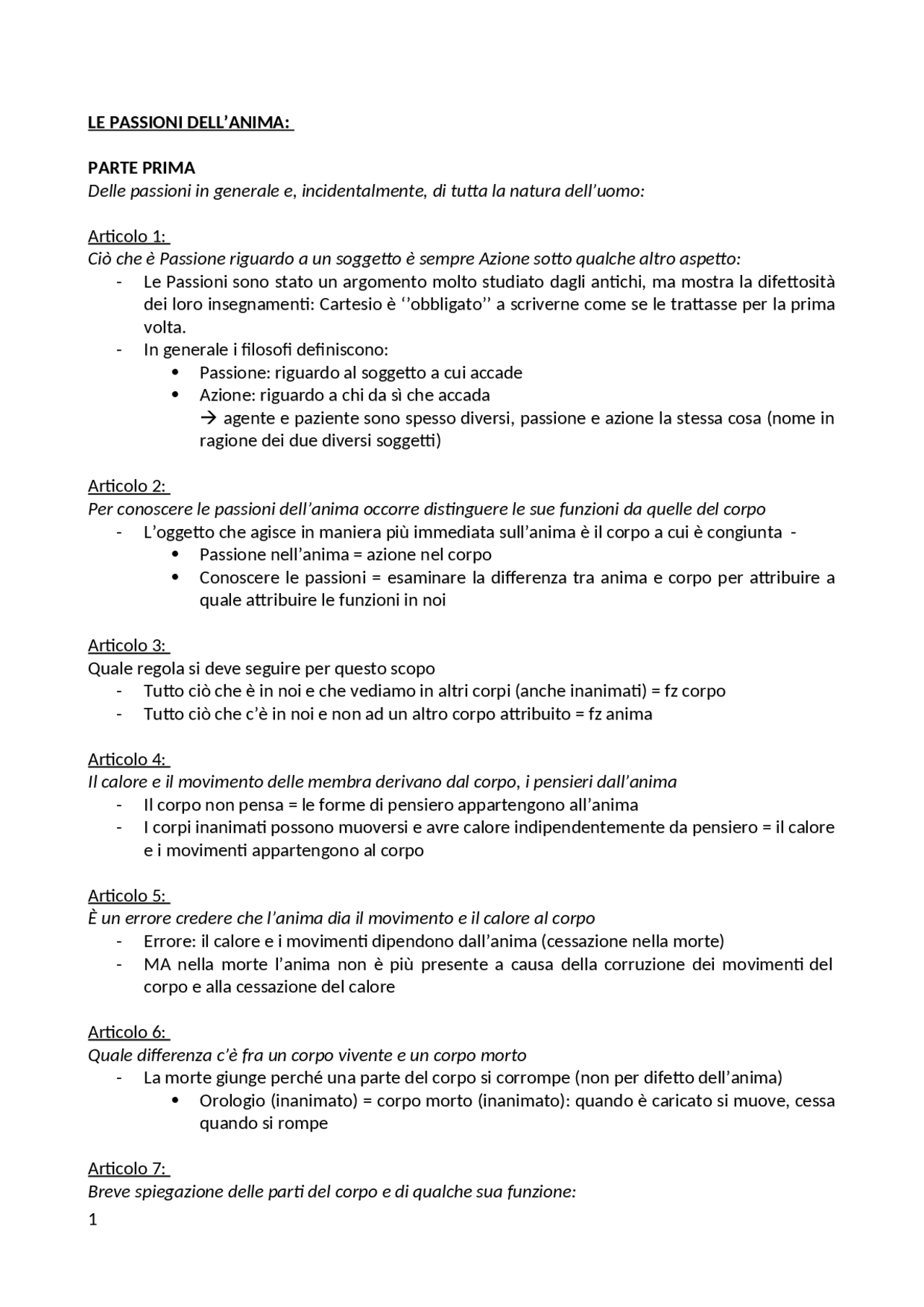 Le Passioni Dellanima Cartesio Docsity