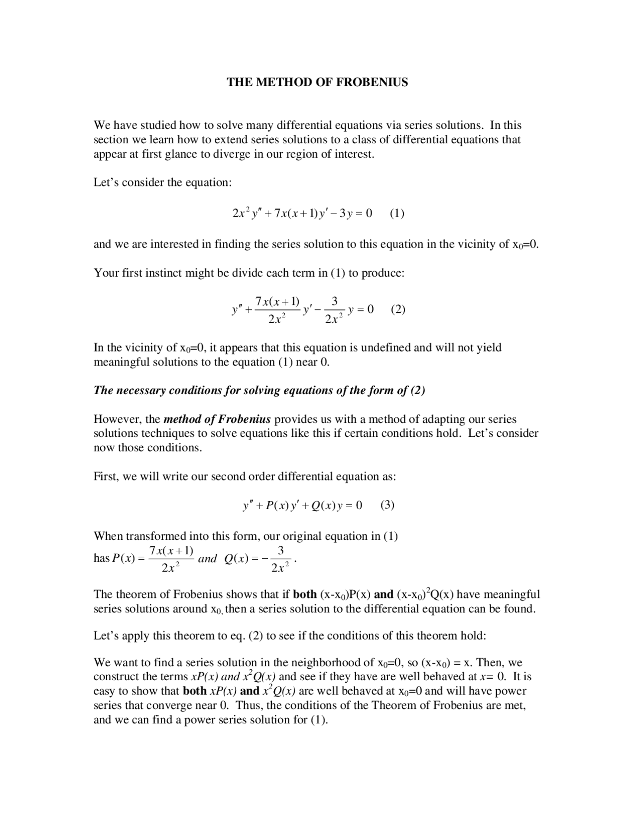 Lecture Handouts On The Method Of Frobenius Docsity